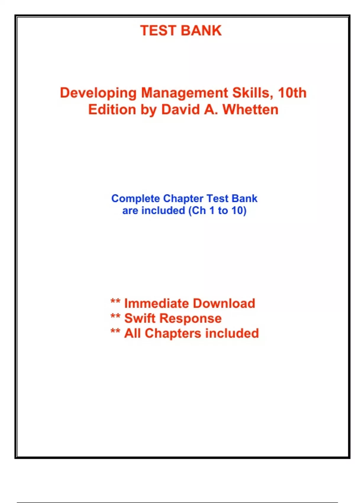 Test Bank for Developing Management Skills, 10th Edition by Whetten ...