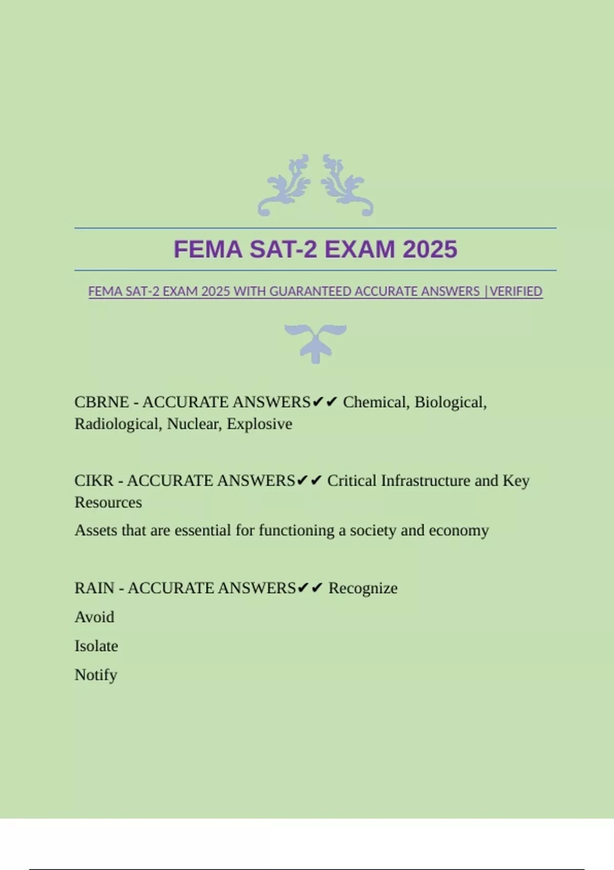FEMA SAT-2 EXAM 2025 WITH GUARANTEED ACCURATE ANSWERS |VERIFIED - FEMA ...