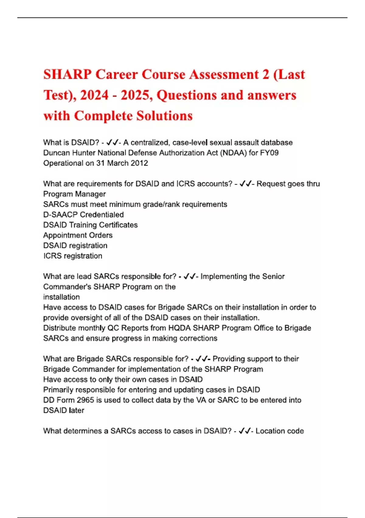 SHARP Career Course Assessment 2 Questions with Explanations of Answers ...