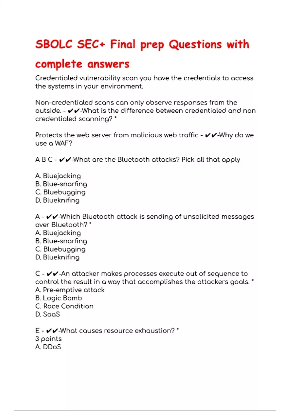 SBOLC SEC+ Final prep Questions with Explanations of Answers Latest ...