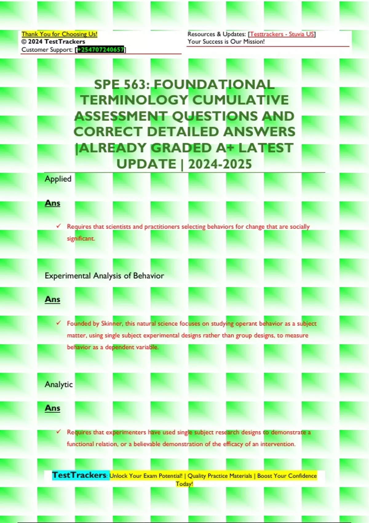 SPE 563: FOUNDATIONAL TERMINOLOGY CUMULATIVE ASSESSMENT QUESTIONS AND ...