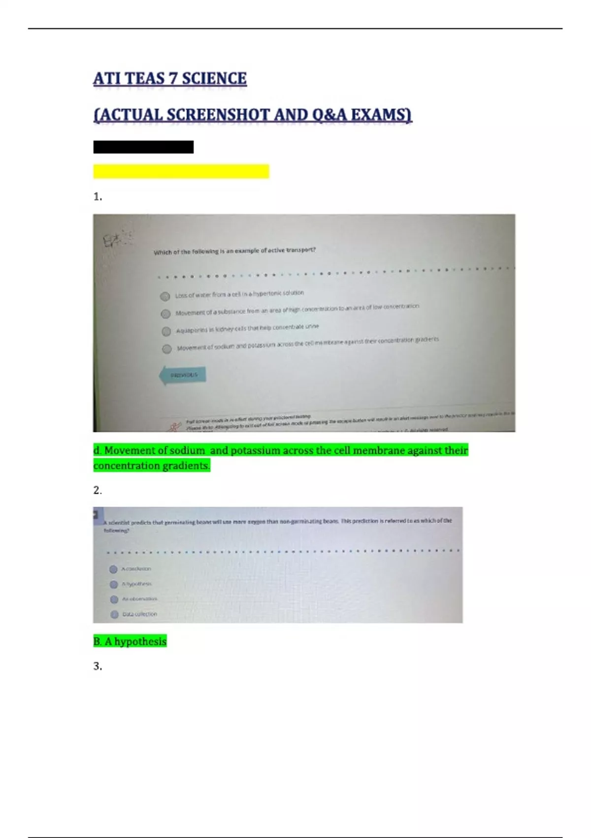 ATI TEAS 7 Complete 4 Versions Questions with Explanations of Answers ...