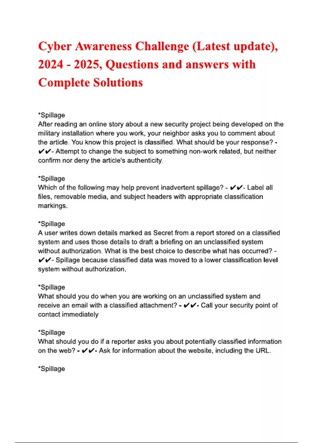 Cyber Awareness Challenge Questions with Explanations of Answers Latest ...