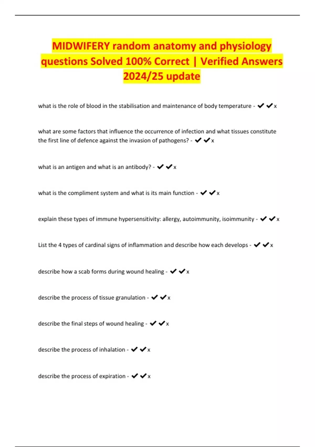 MIDWIFERY random anatomy and physiology questions Solved 100% Correct ...