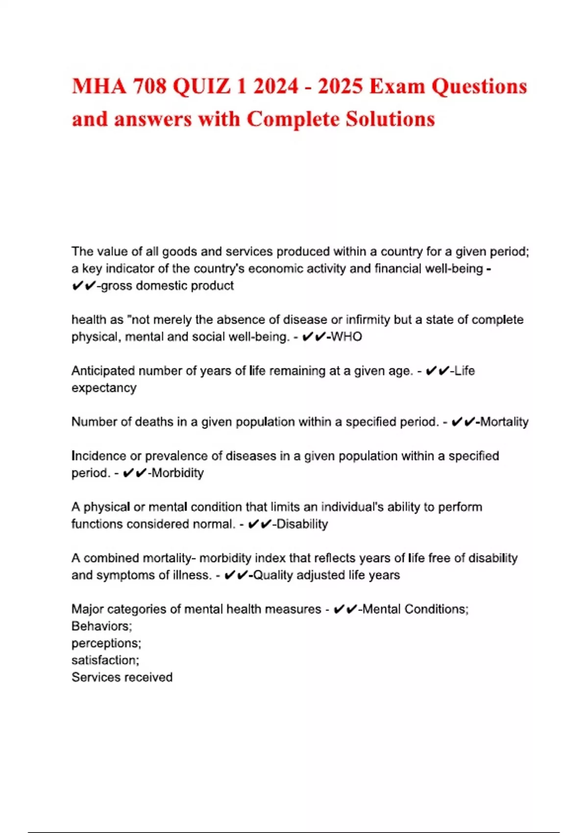 MHA 708 QUIZ 1 Questions with Explanations of Answers Latest Update ...