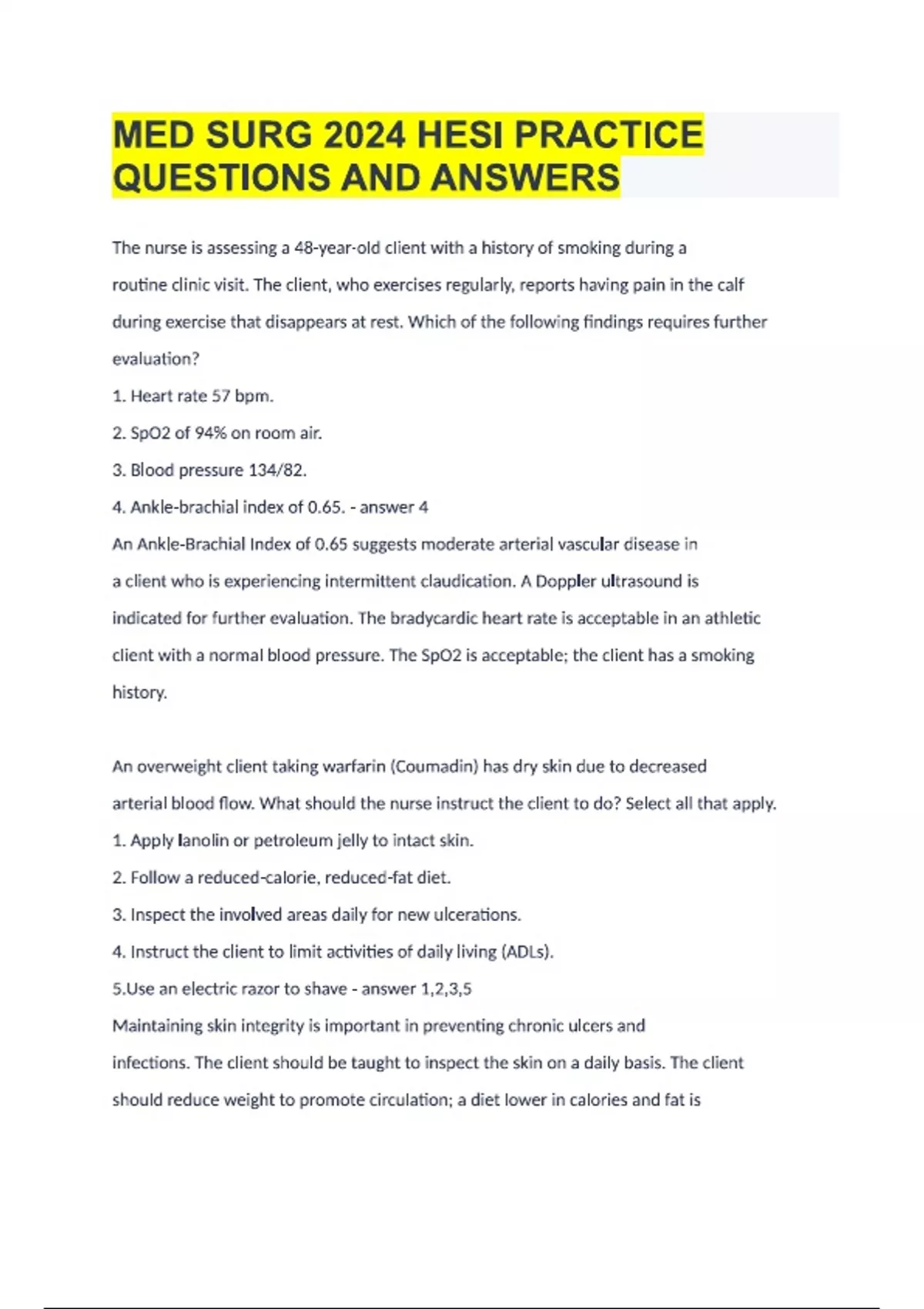 MED SURG 2024 HESI PRACTICE Questions with Explanations of Answers ...