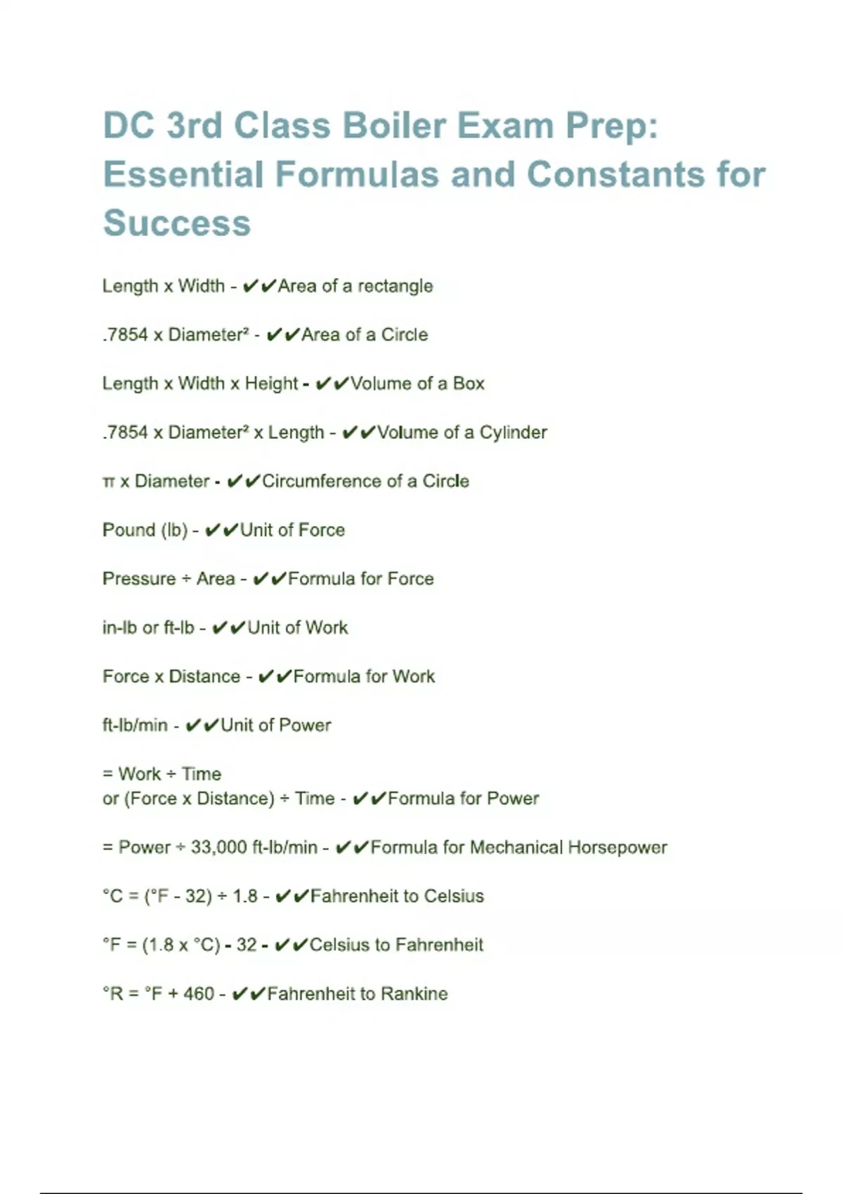 DC 3rd Class Boiler Exam Prep Essential Formulas and Constants for ...