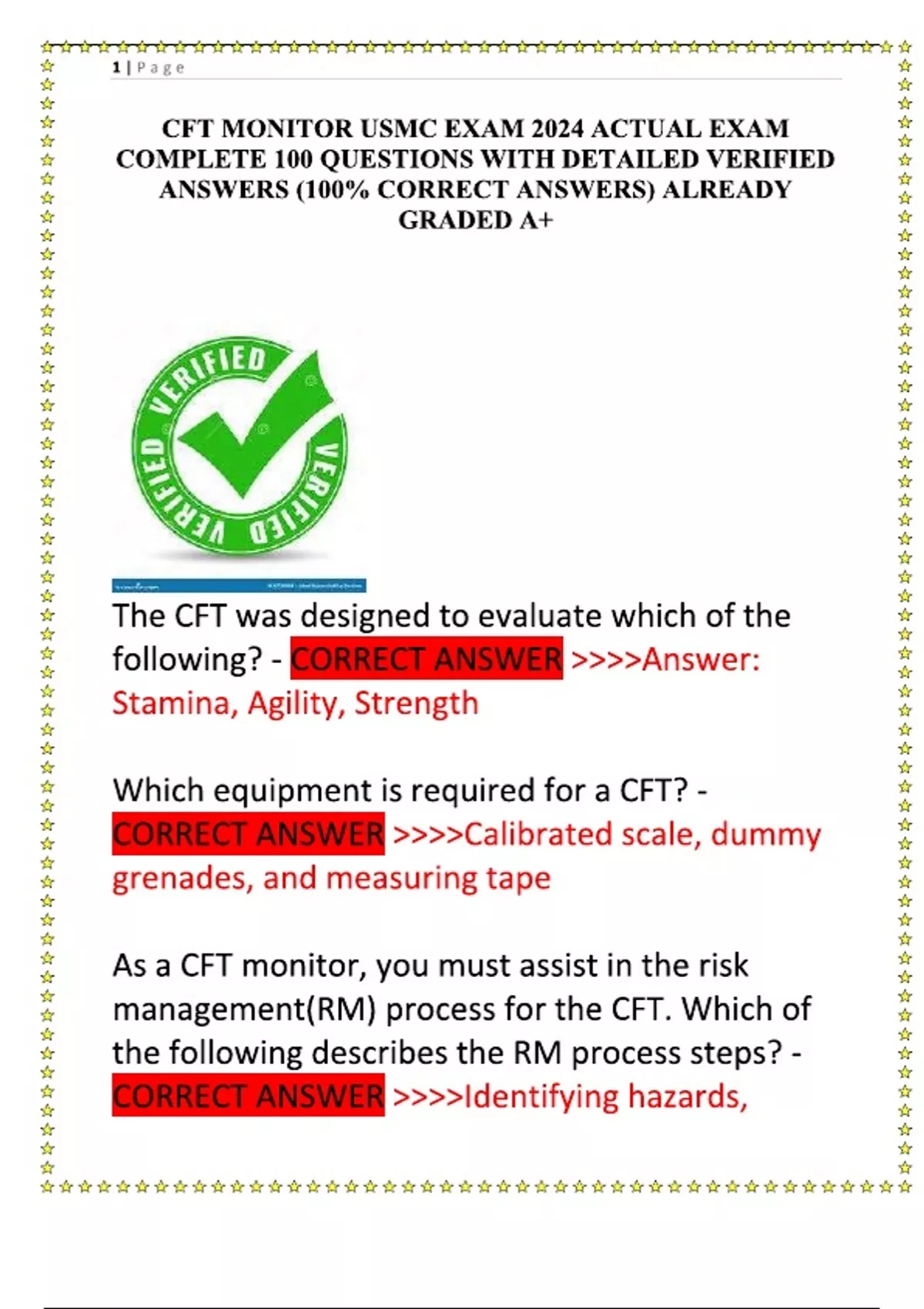 CFT MONITOR USMC EXAM Questions with Explanations of Answers Latest ...