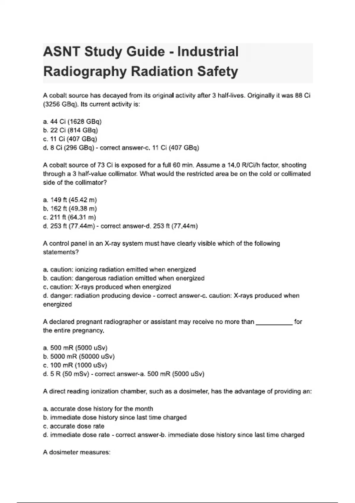 ASNT Study Guide - Industrial Radiography Radiation Safety Questions ...