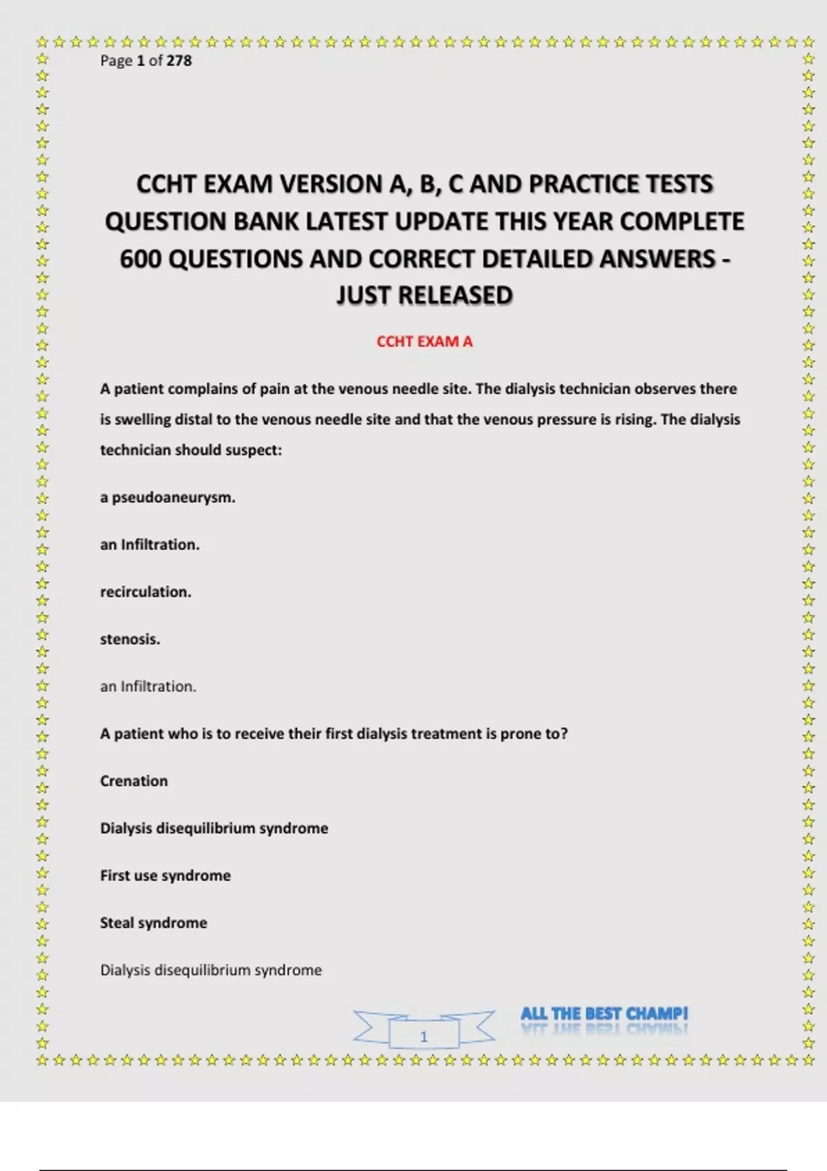 CCHT EXAM VERSION A, B, C AND PRACTICE TESTS QUESTION BANK LATEST ...