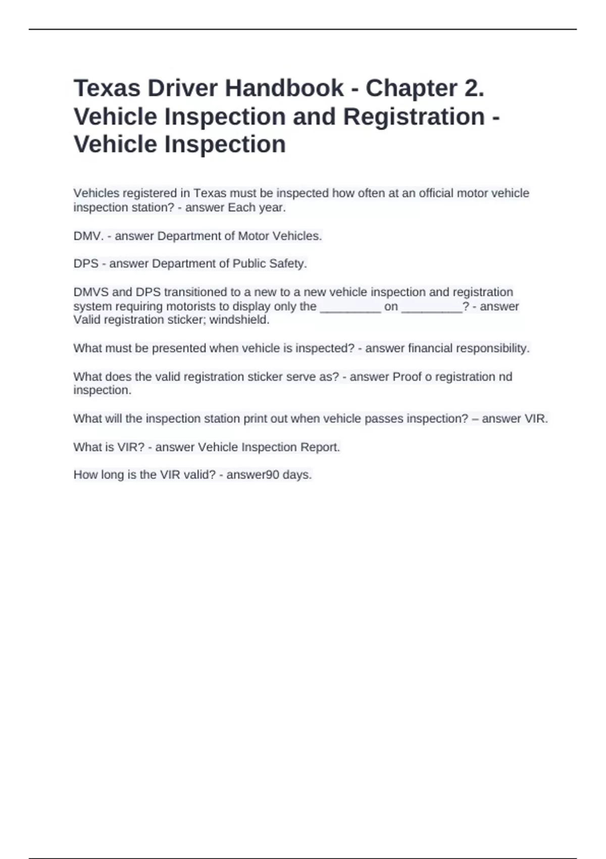 Texas Driver Handbook - Chapter 2. Vehicle Inspection and Registration ...