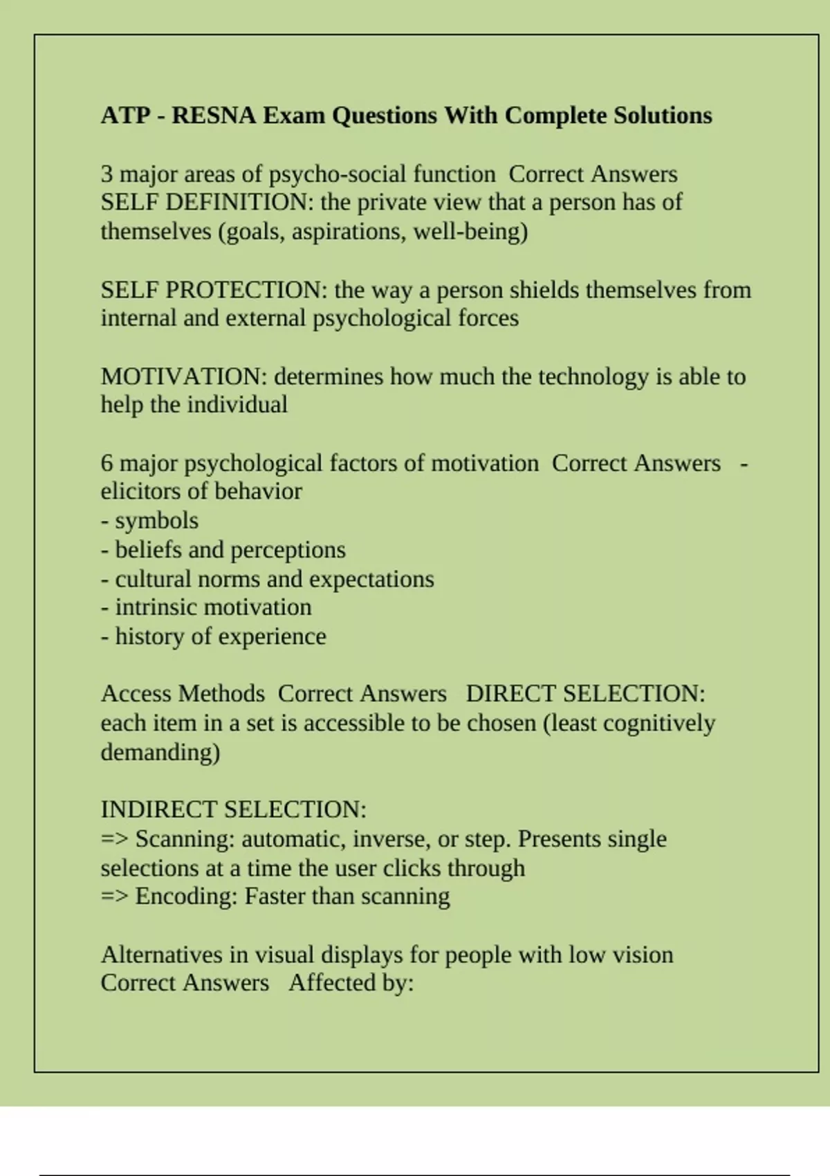 ATP - RESNA Exam Questions With Complete Solutions - RESNA - Stuvia US