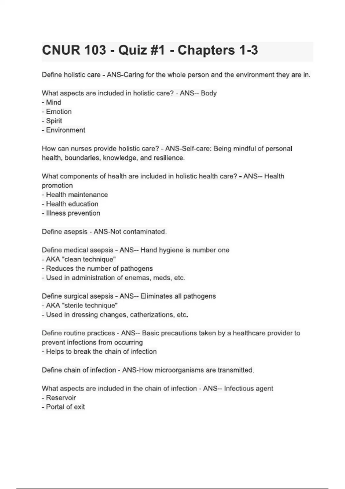 CNUR 103 - Quiz -1 - Chapters 1-3_Questions with Explanations of ...