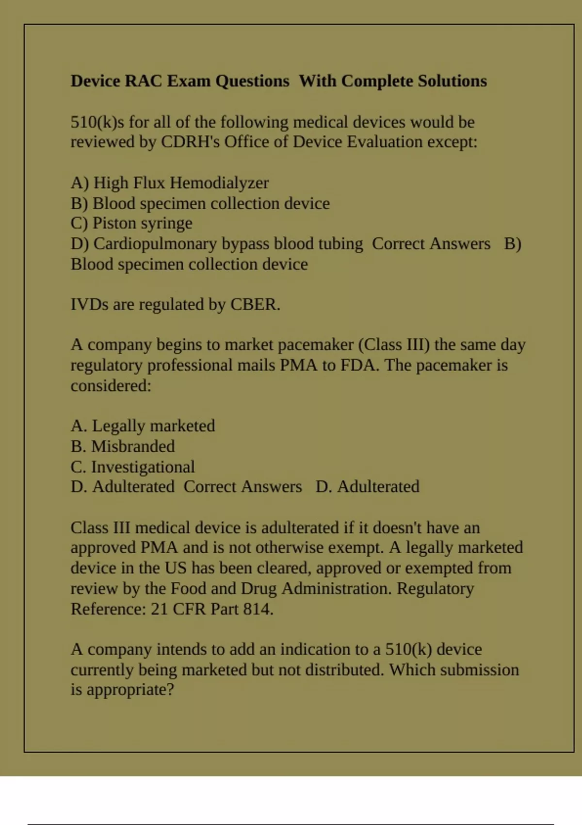 Device Rac Exam Questions With Complete Solutions Rac Devices Stuvia Us