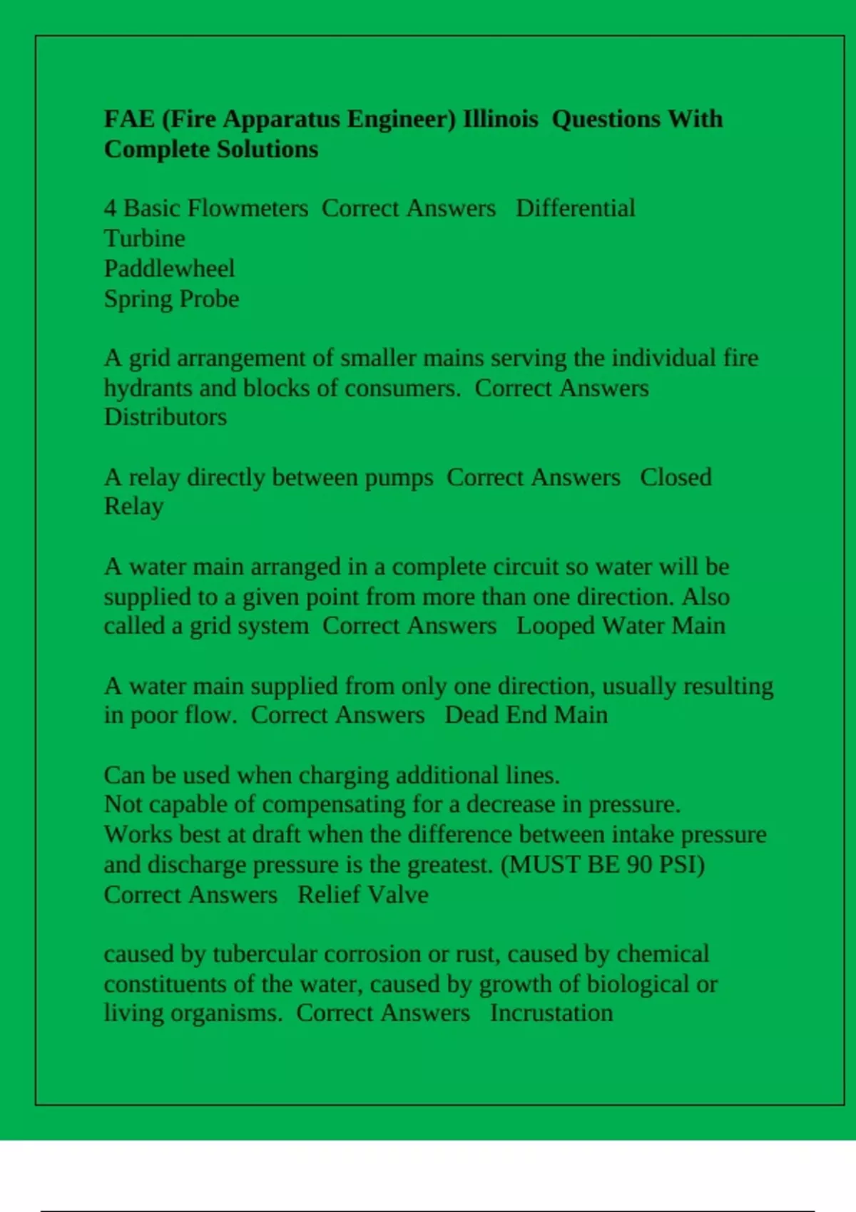 FAE (Fire Apparatus Engineer) Illinois Questions With Complete ...