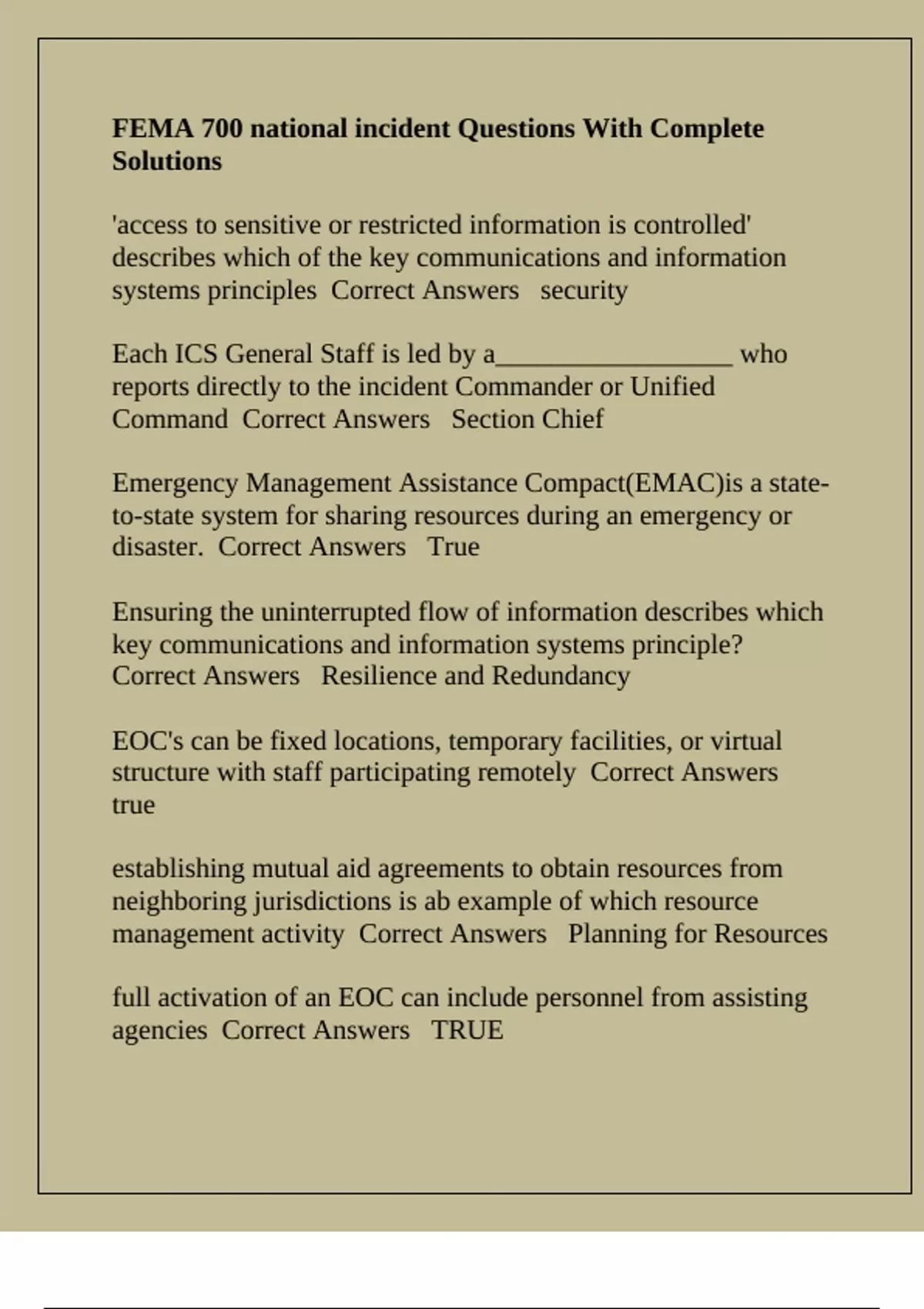 FEMA 700 national incident Questions With Complete Solutions - FEMA 700 ...