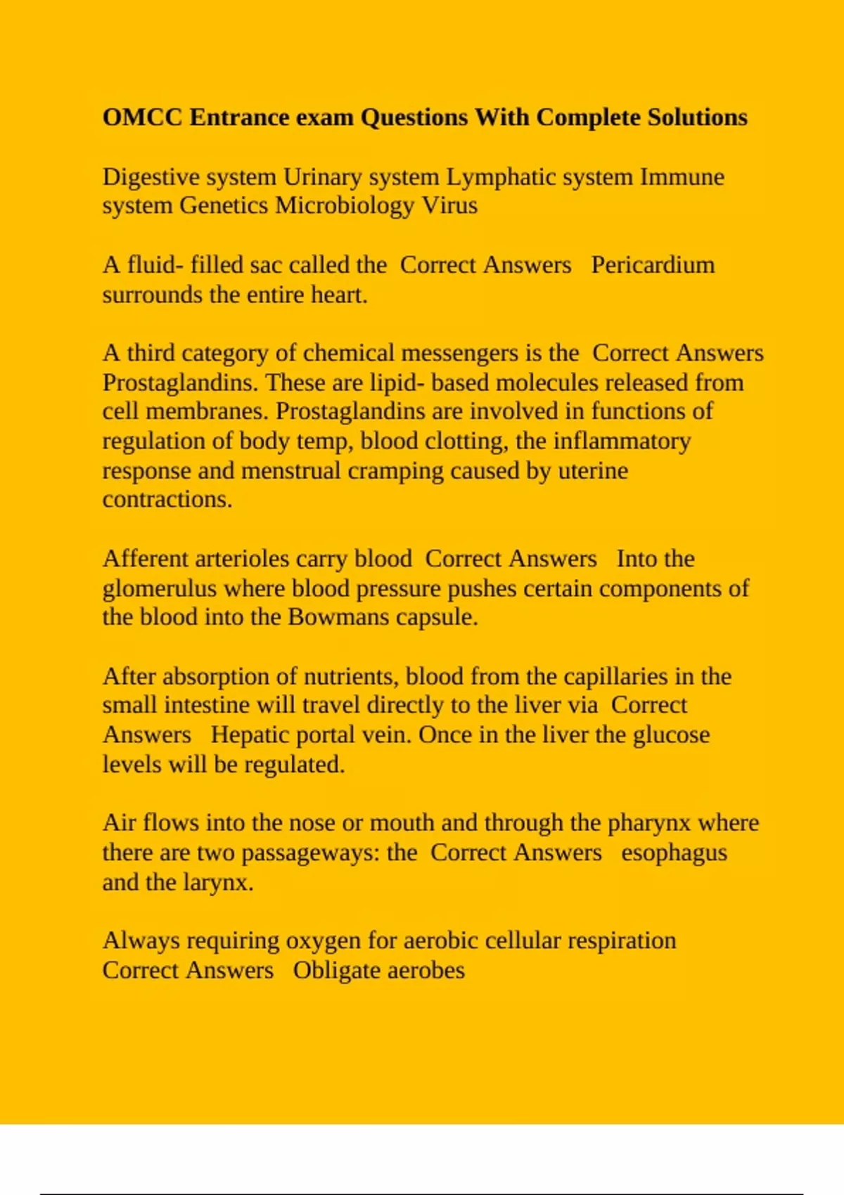 OMCC Entrance exam Questions With Complete Solutions - OMCC - Stuvia US