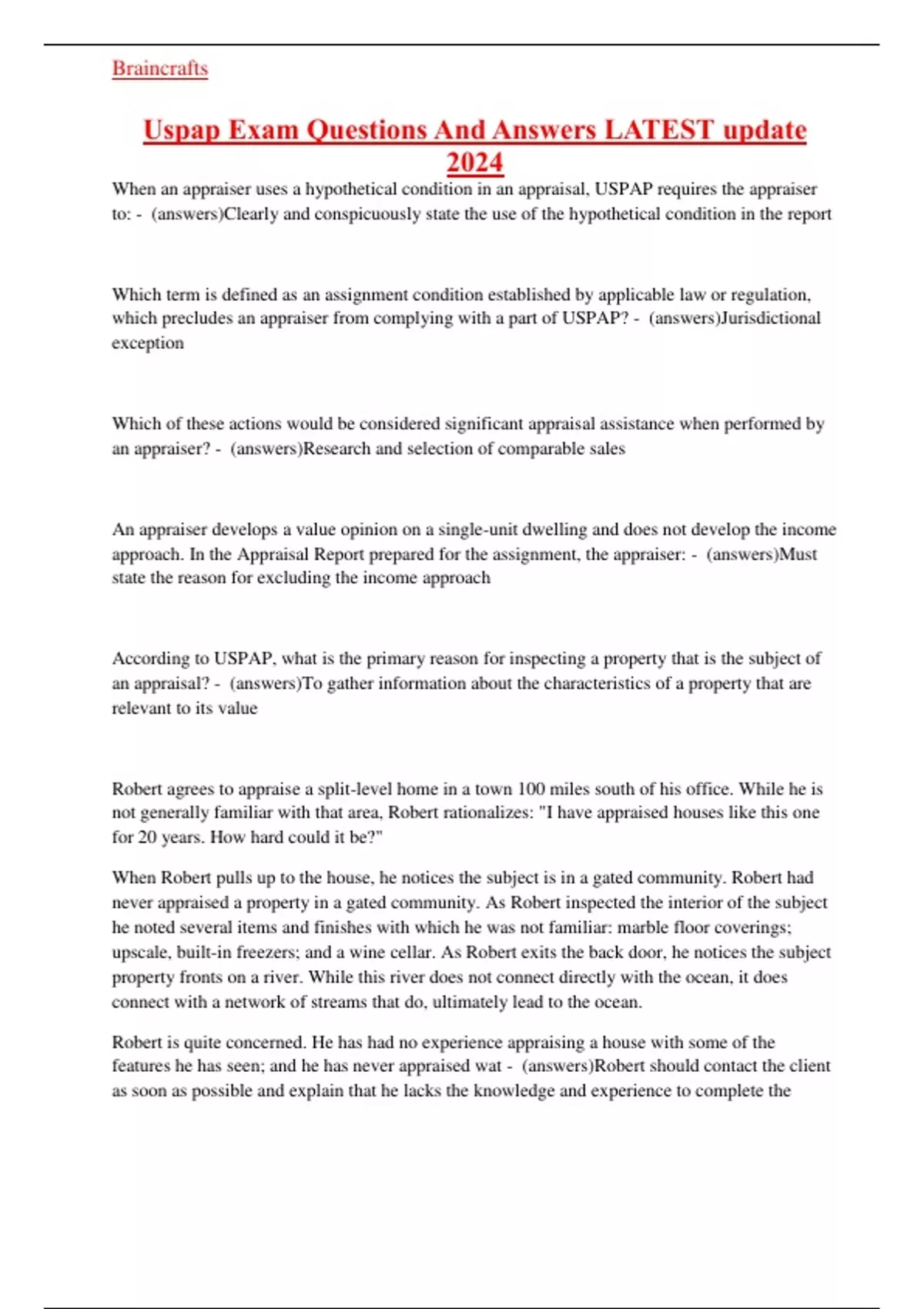 Uspap Exam Questions And Answers LATEST update 2024 - Uspap - Stuvia US