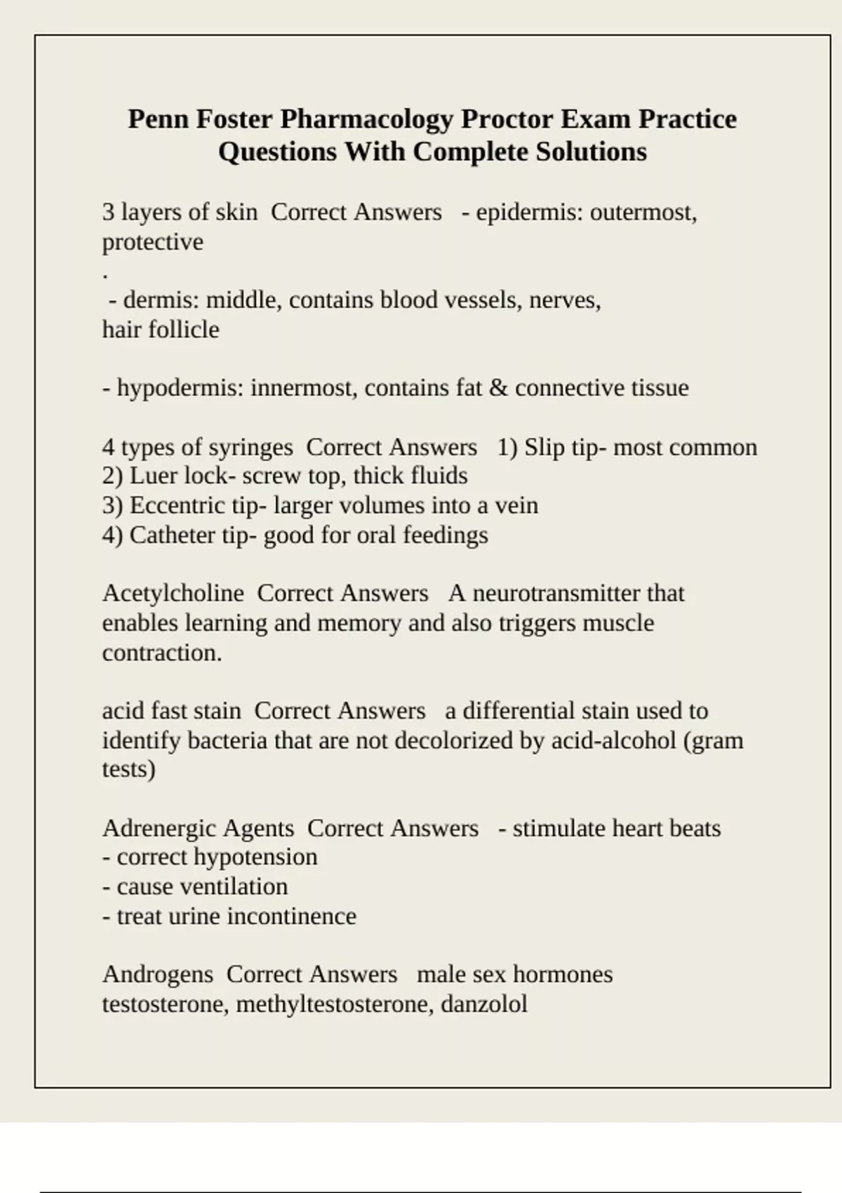 Penn Foster Pharmacology Proctor Exam Practice Questions With Complete ...
