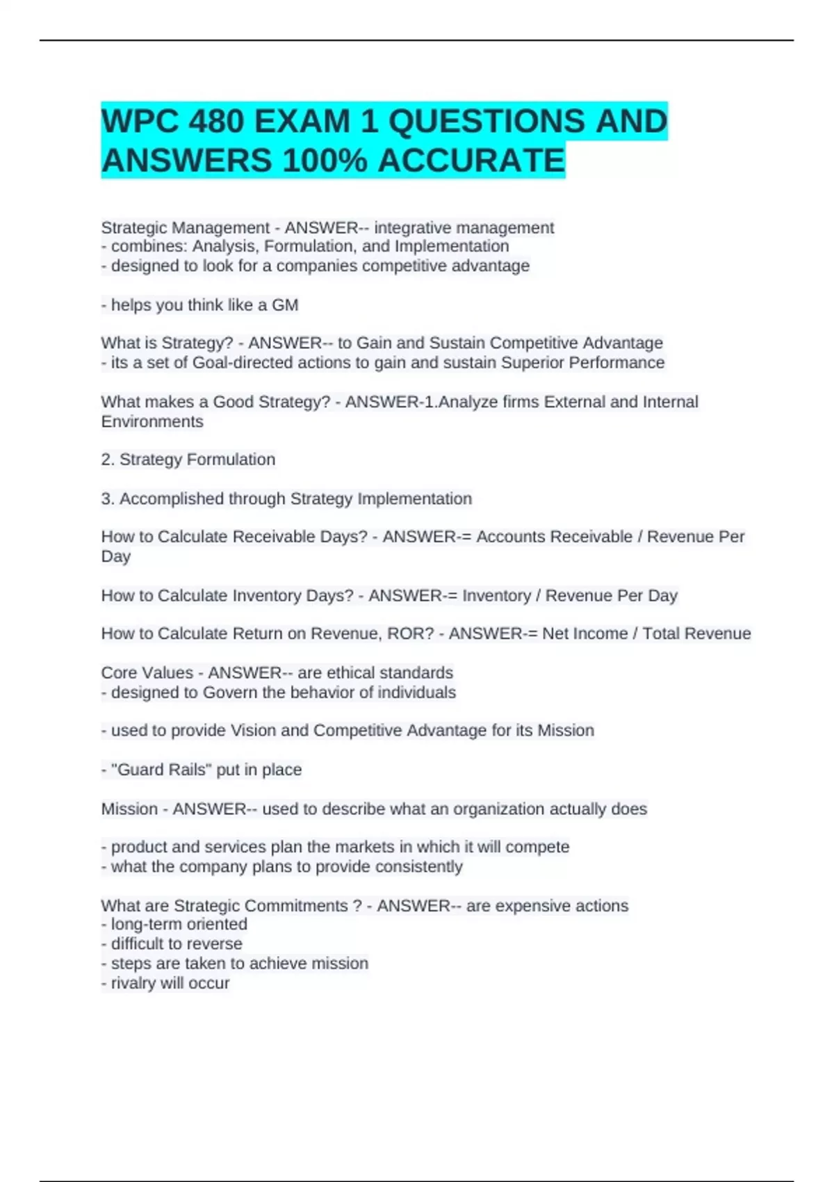 WPC 480 EXAM 1 QUESTIONS AND ANSWERS 100% ACCURATE - WPC 480 - Stuvia US