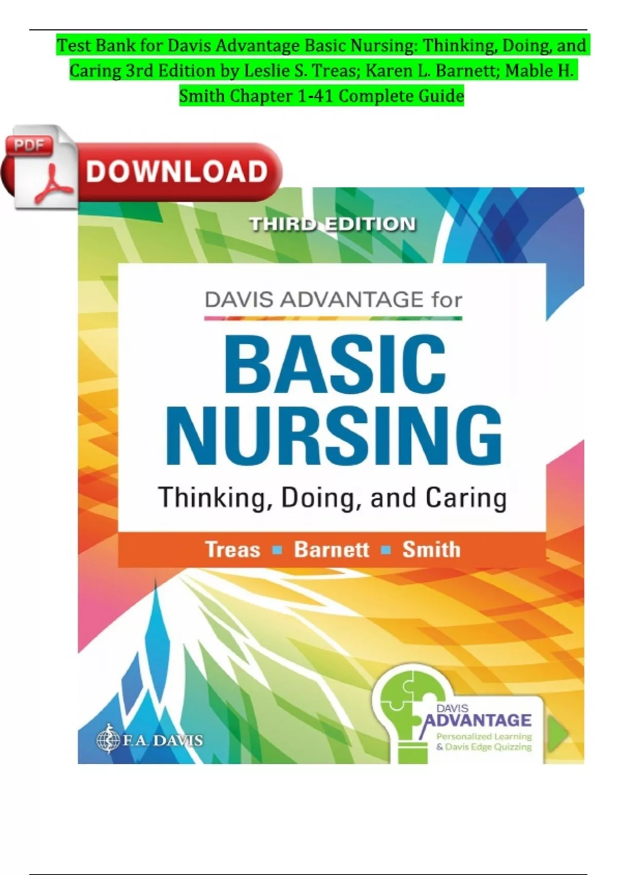 Test Bank for Davis Advantage Basic Nursing: Thinking, Doing, and ...