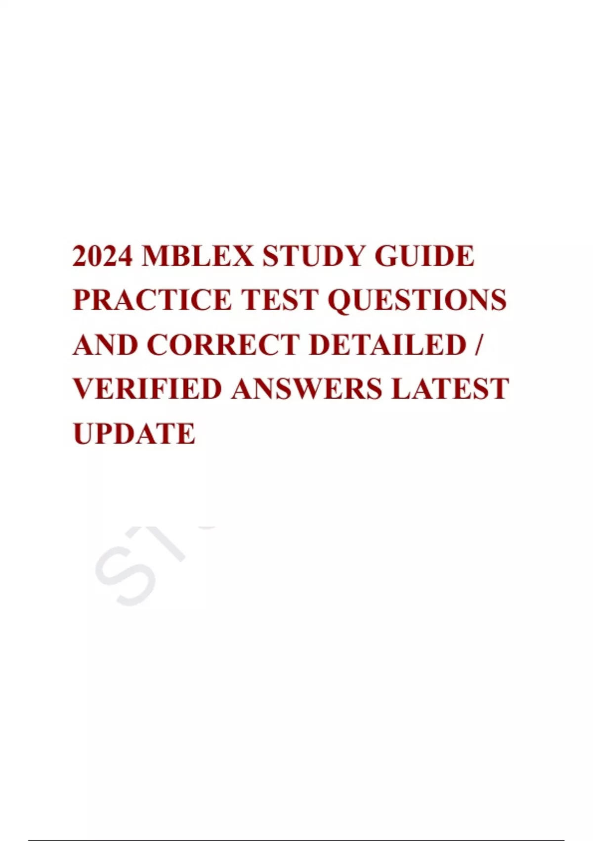 2024 MBLEX STUDY GUIDE PRACTICE TEST QUESTIONS AND CORRECT DETAILED ...