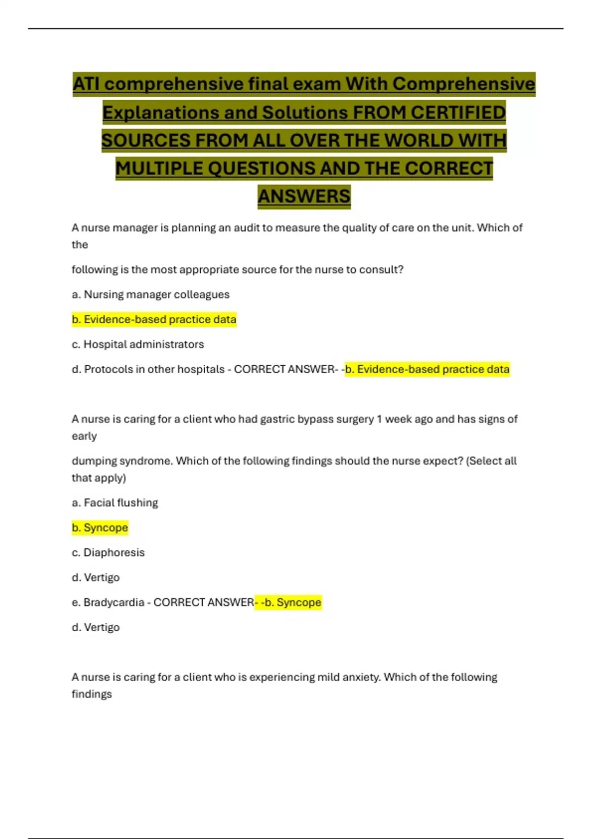 ATI Comprehensive Final Exam 2025 | With Comprehensive Explanations and ...