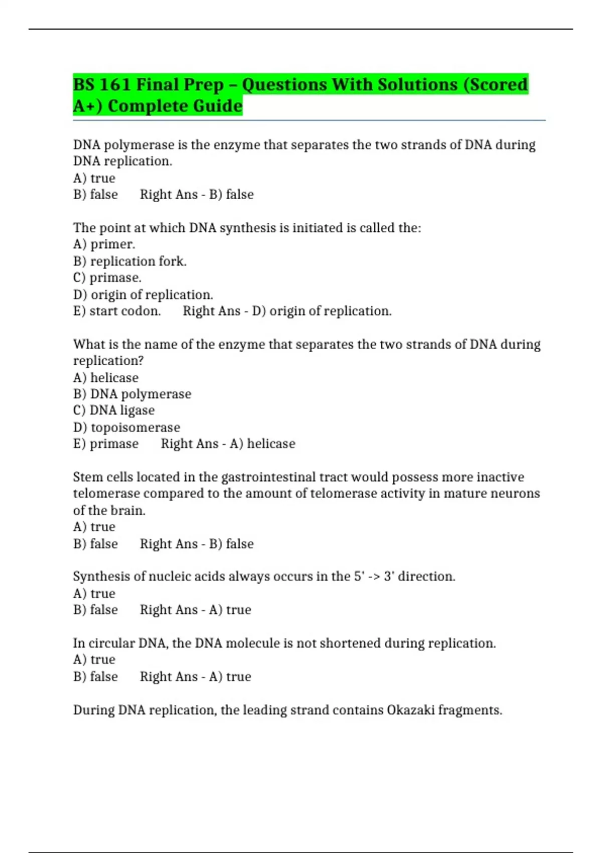 BS 161 Final Prep – Questions With Solutions (Scored A+) Complete Guide ...