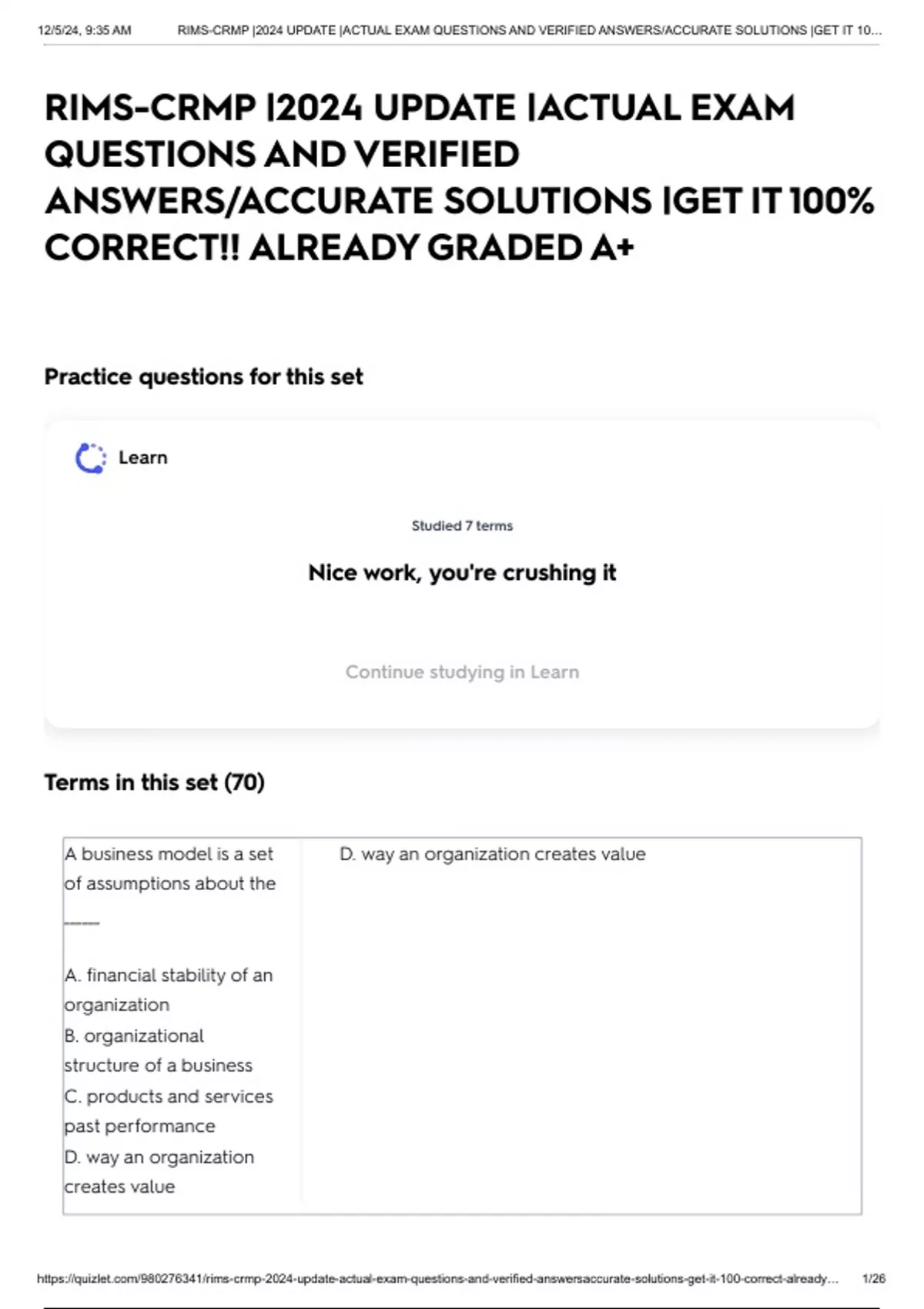 RIMS-CRMP |2024 UPDATE |ACTUAL EXAM QUESTIONS AND VERIFIED ANSWERS ...