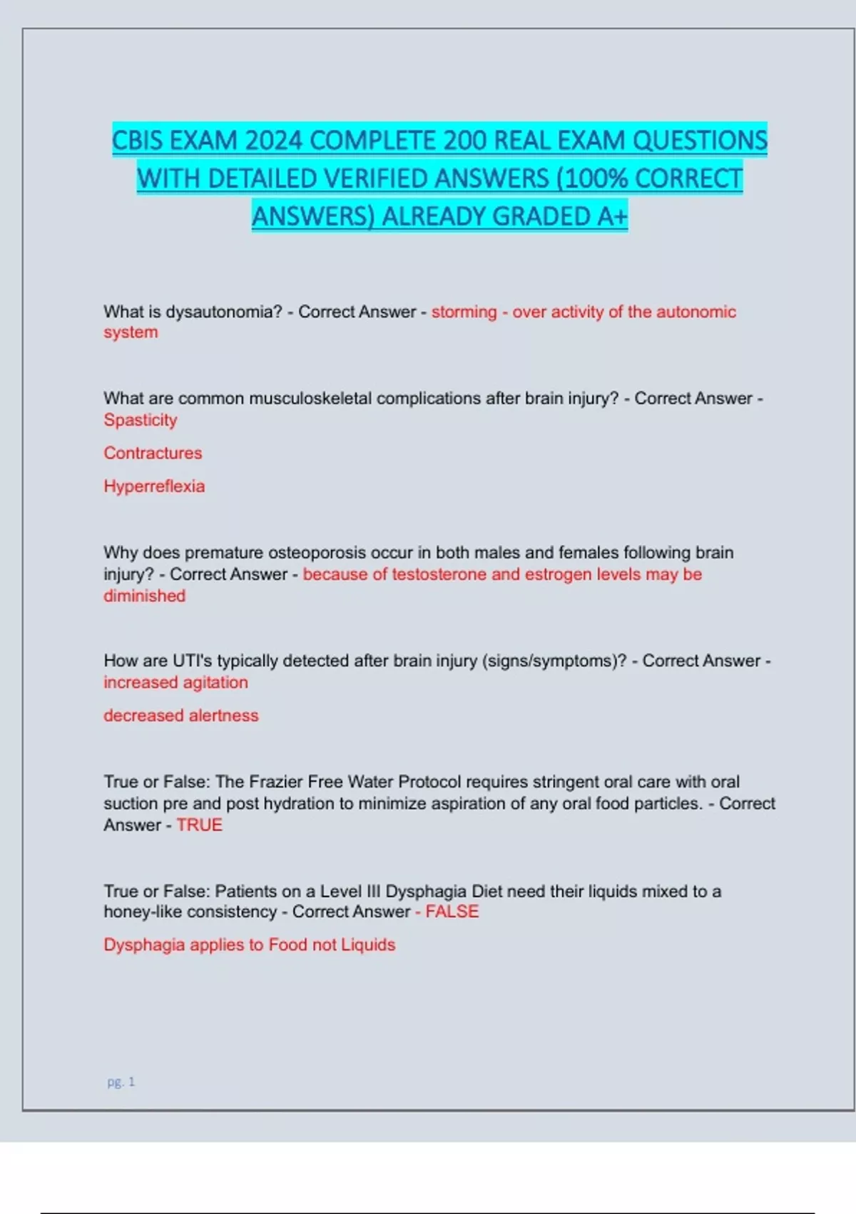 CERTIFIED BRAIN INJURY SPECIALIST (CBIS) NEWEST 2024/2025 ACTUAL EXAM ...