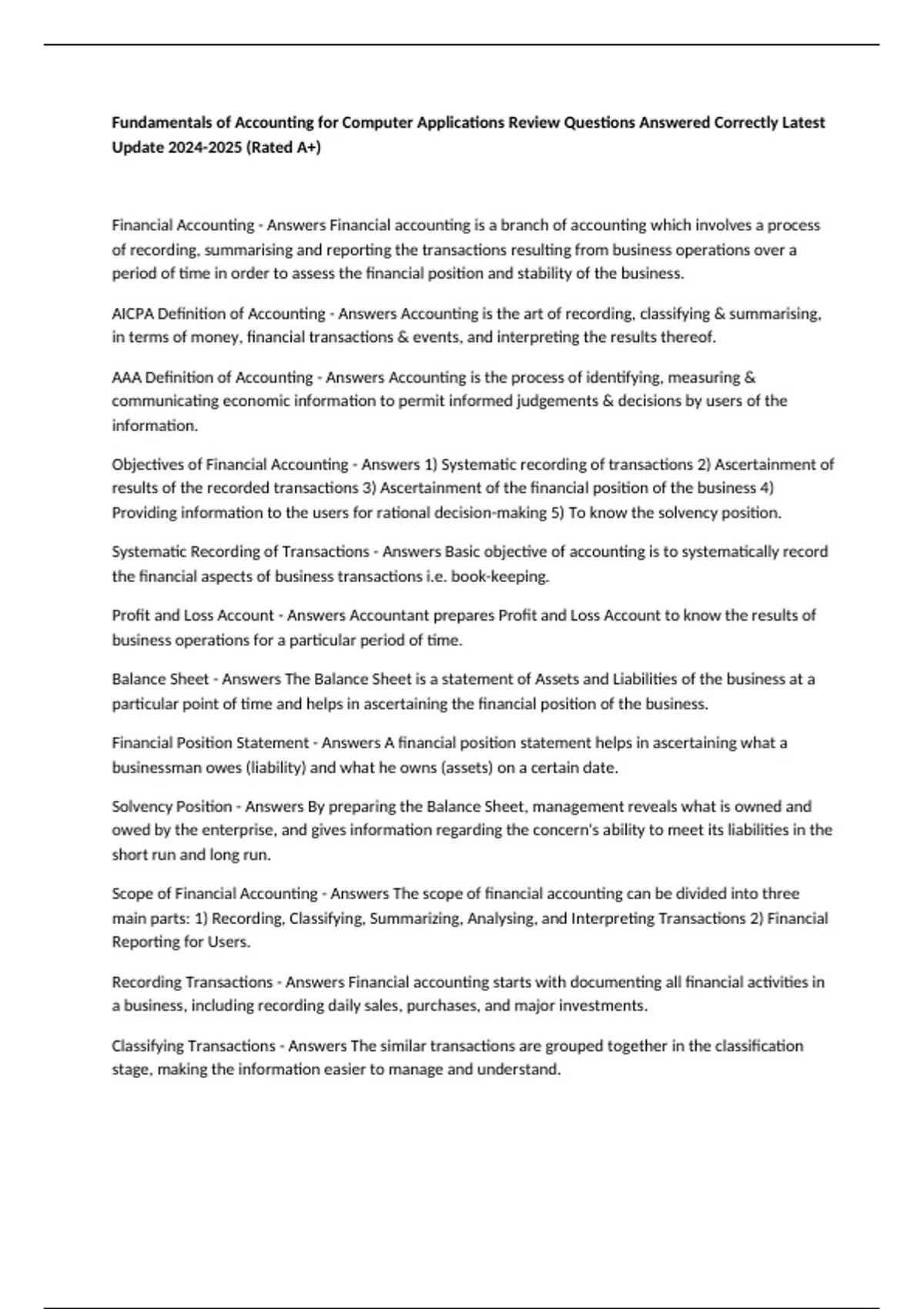 Fundamentals of Accounting for Computer Applications Review Questions ...