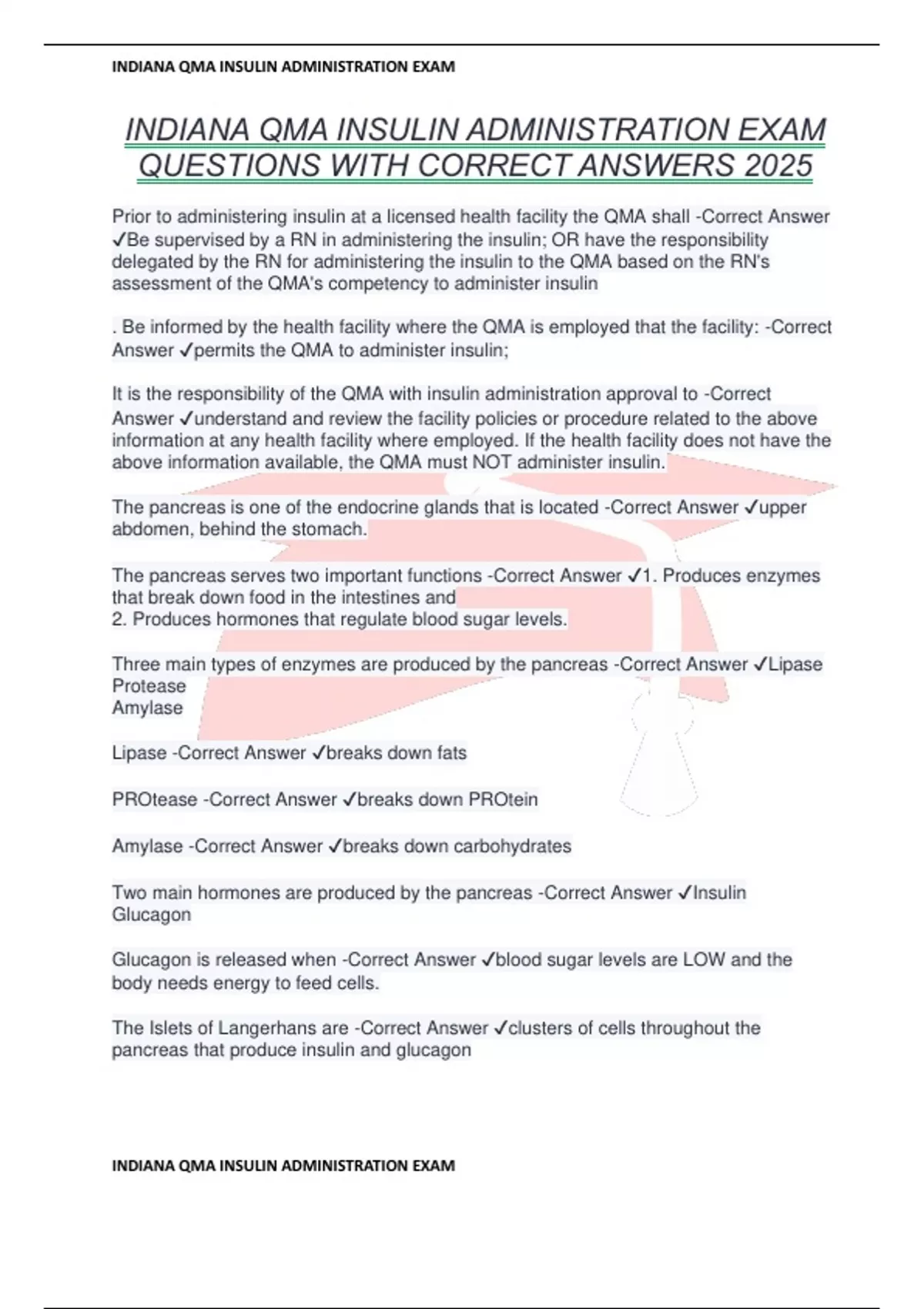 INDIANA QMA INSULIN ADMINISTRATION EXAM QUESTIONS WITH CORRECT ANSWERS ...