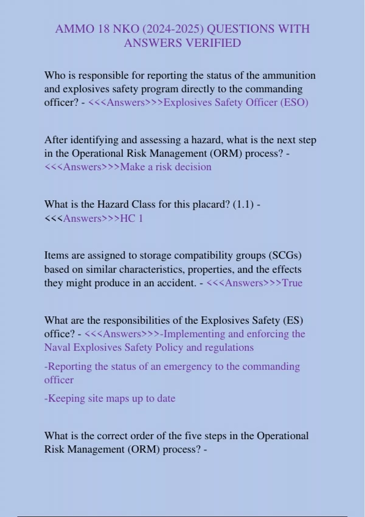 AMMO 18 NKO () QUESTIONS WITH ANSWERS VERIFIED - AMMO 18 NKO - Stuvia US