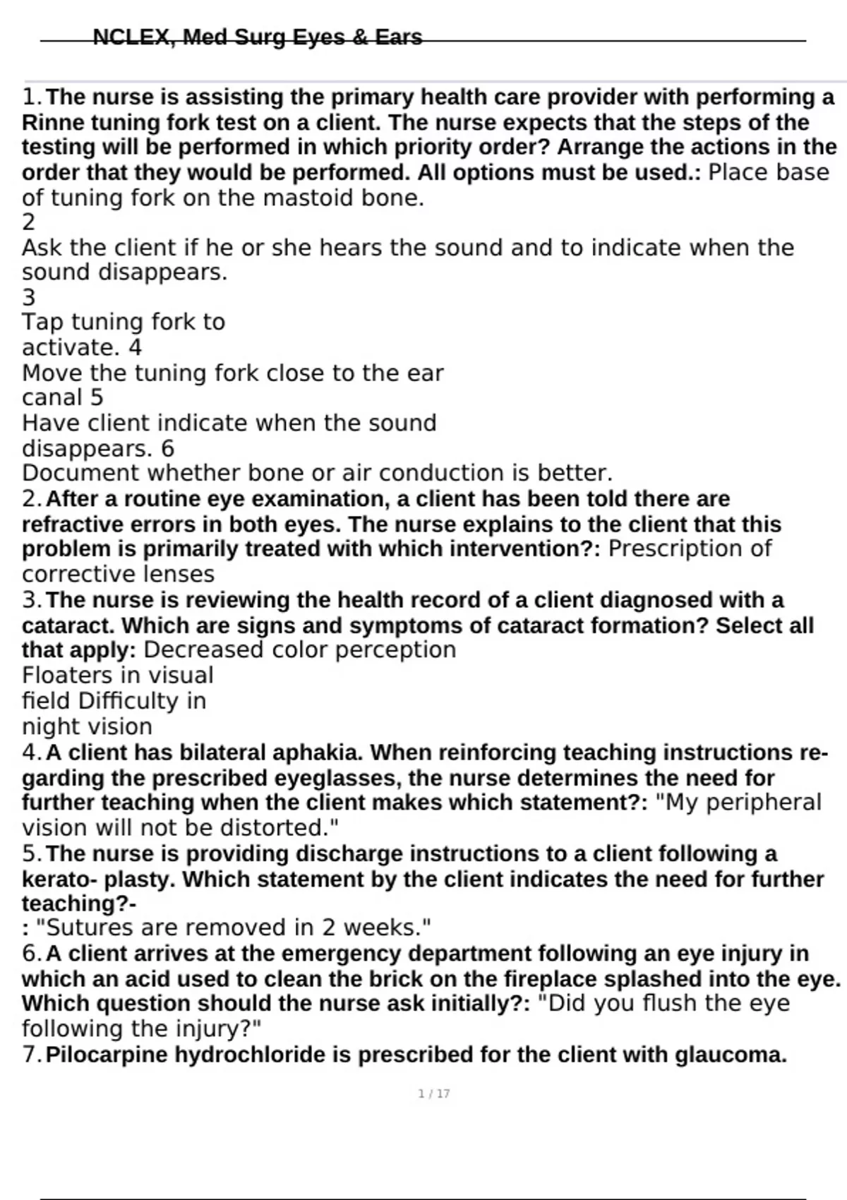 NCLEX, Med Surg Eyes & Ears | Over 90 Questions and Answers - Med-surg ...