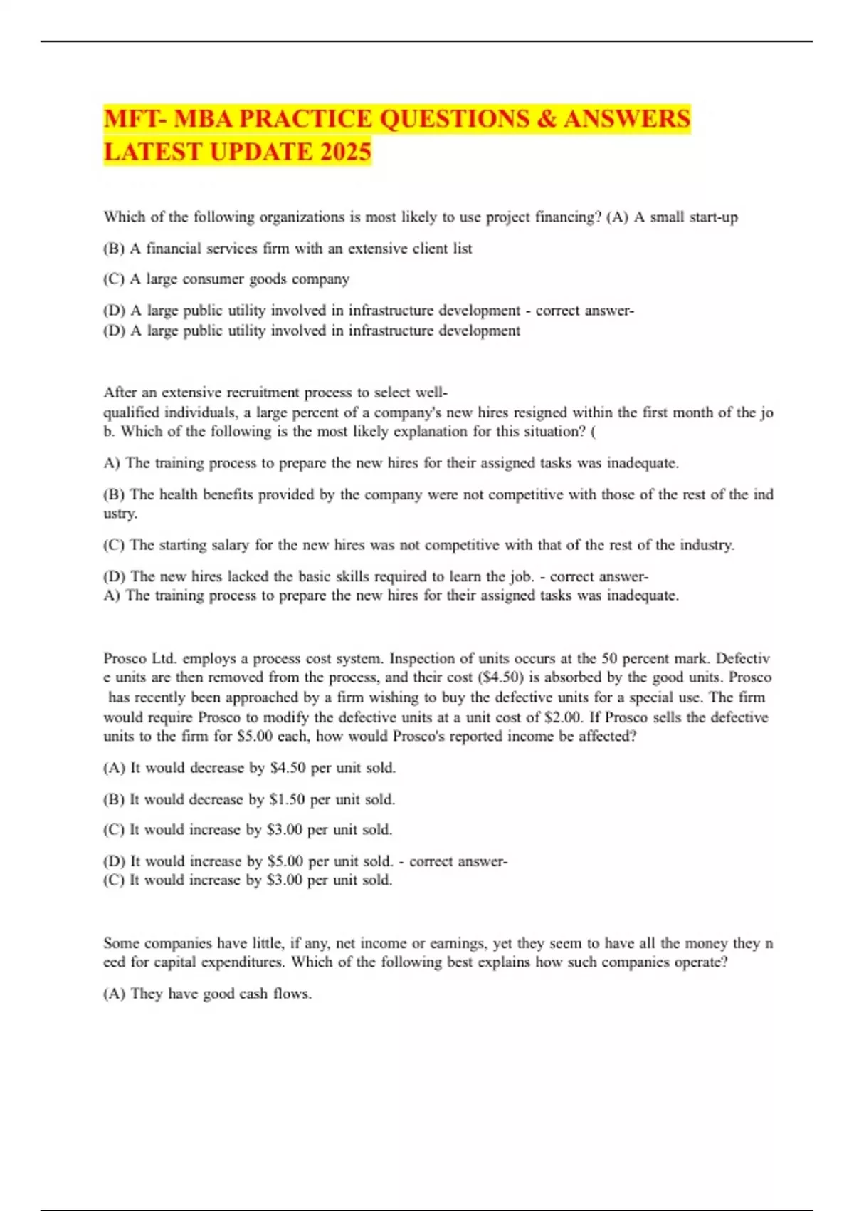 MFT- MBA PRACTICE QUESTIONS & ANSWERS LATEST UPDATE 2025 - MBA MFT ...