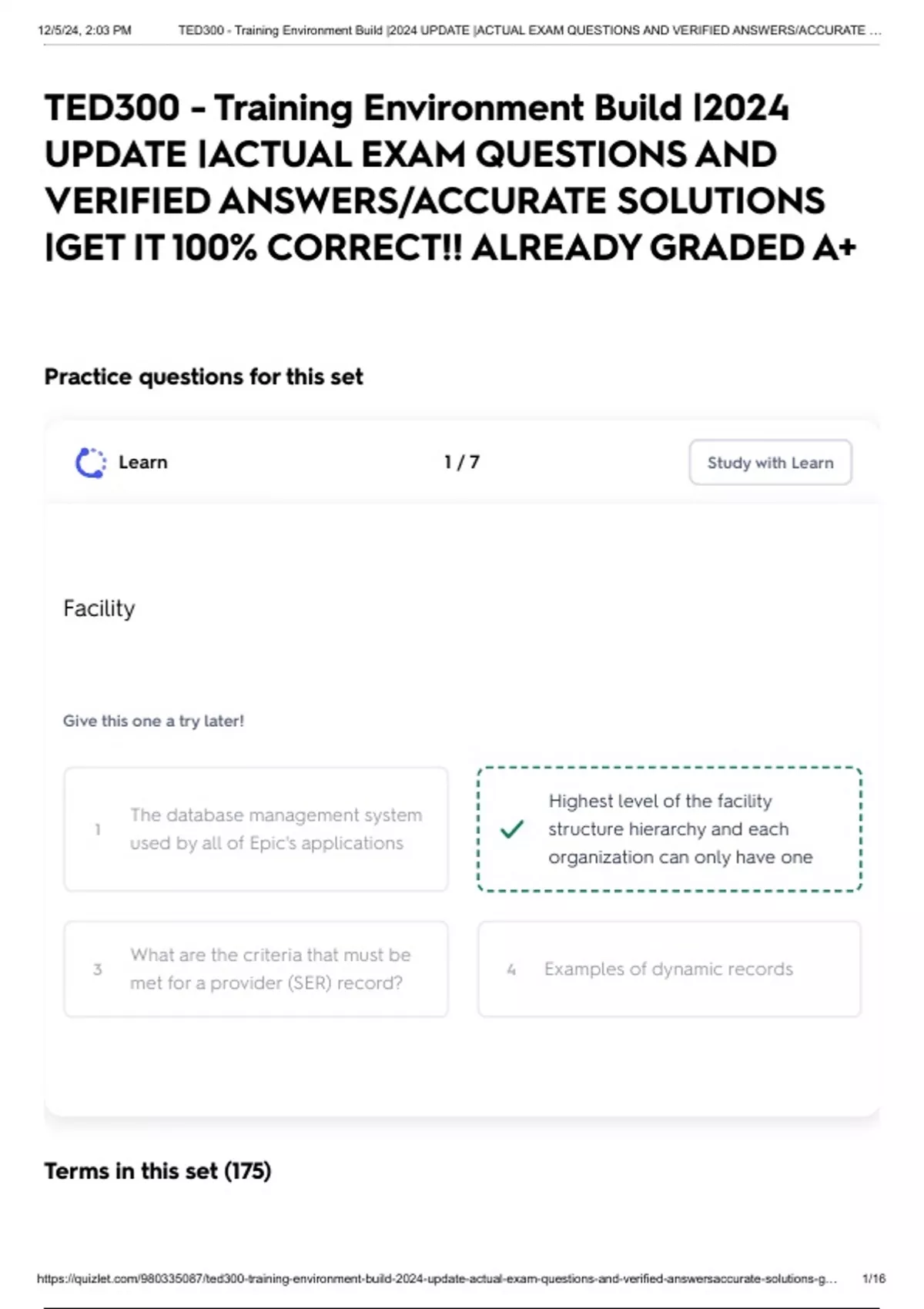 TED300 - Training Environment Build |2024 UPDATE |ACTUAL EXAM QUESTIONS ...