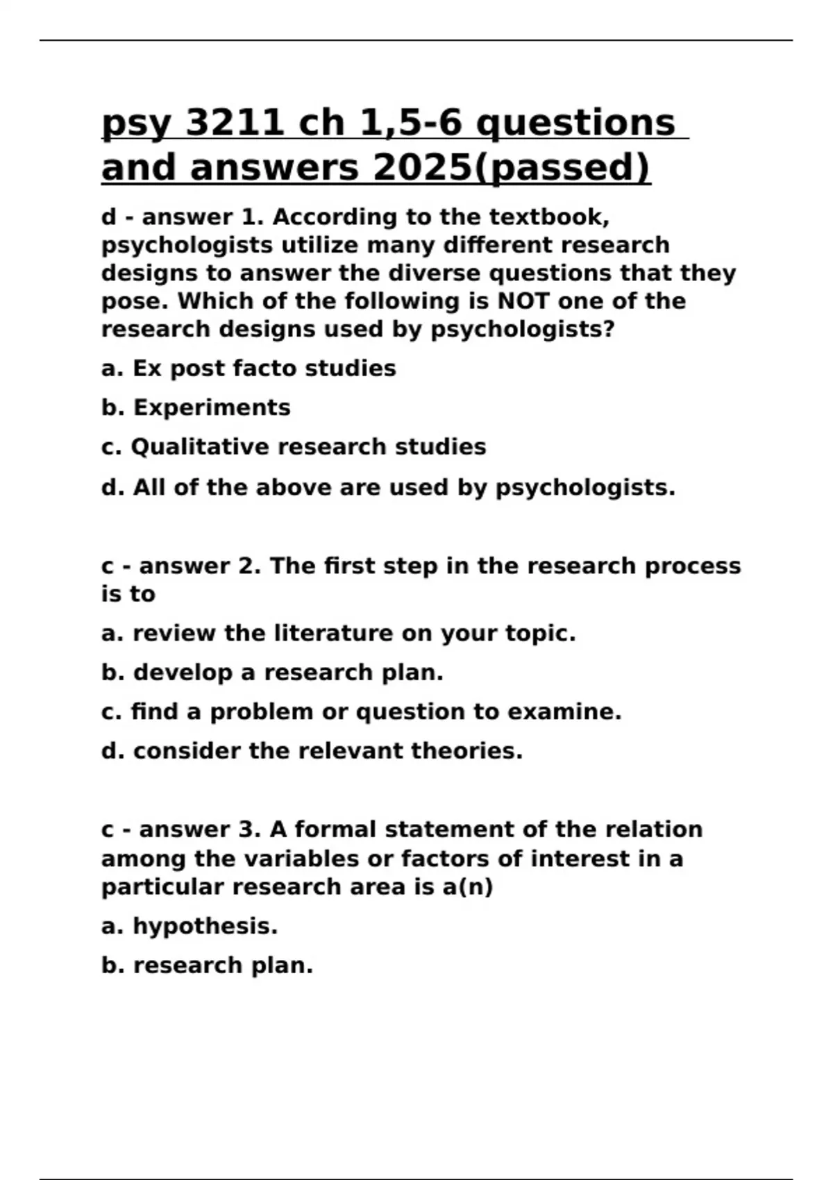 psy 3211 ch 1,5-6 questions and answers 2025(passed) - PSY 3211 - Stuvia US