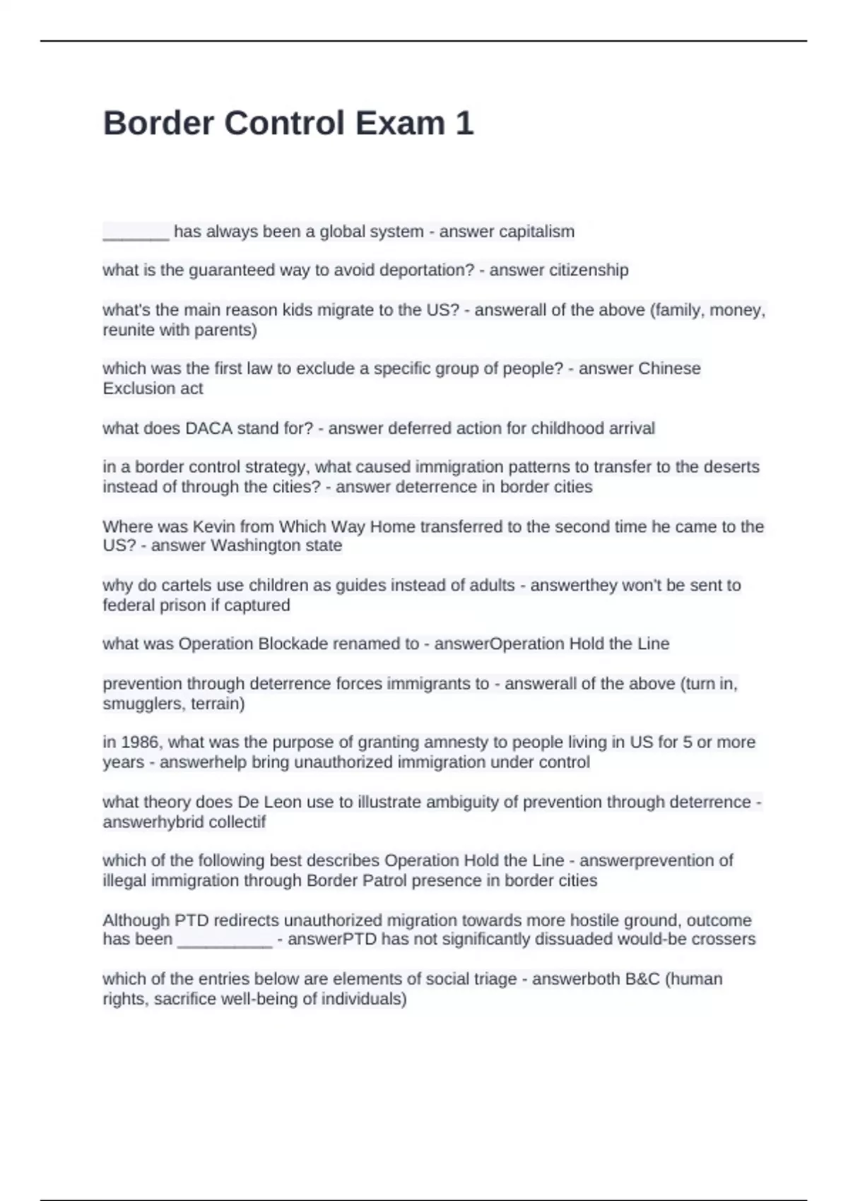 BORDER PATROL TEST COMPILED BUNDLE 2024 - Stuvia US