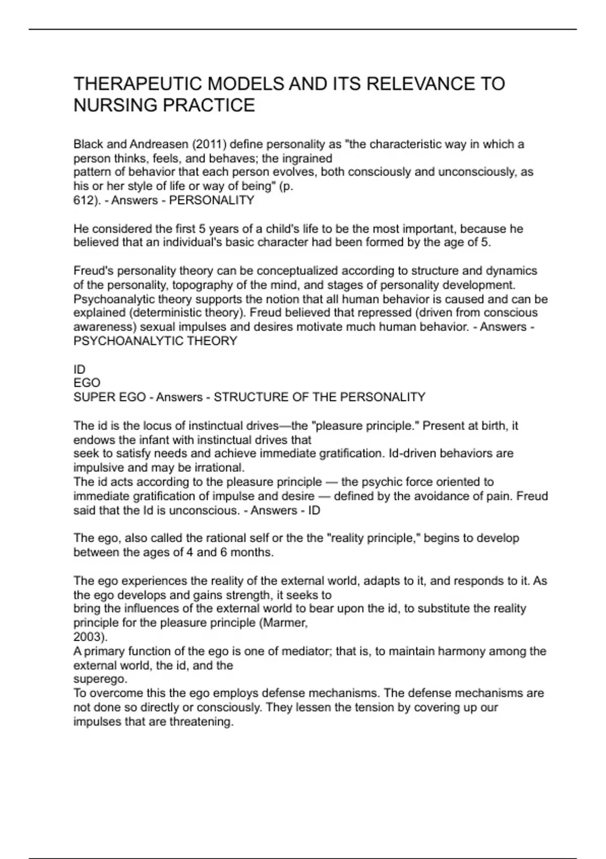 THERAPEUTIC MODELS AND ITS RELEVANCE TO NURSING PRACTICE - THERAPEUTIC ...