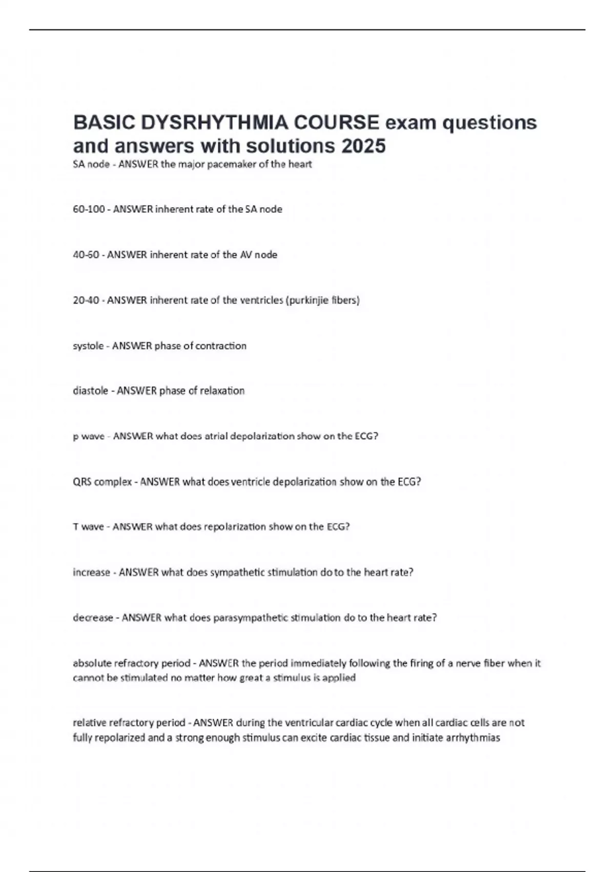 BASIC DYSRHYTHMIA COURSE exam questions and answers with solutions 2025 ...