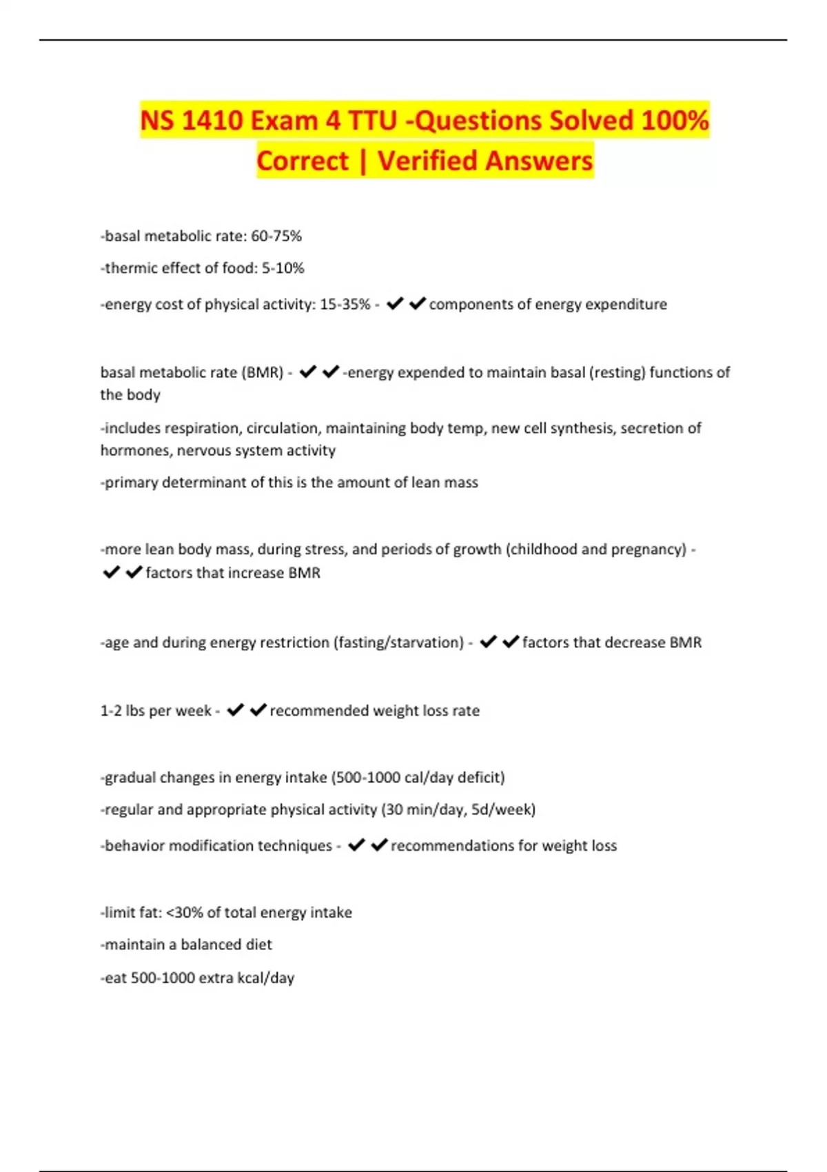 NS 1410 Exam 4 TTU -Questions Solved 100% Correct | Verified Answers ...