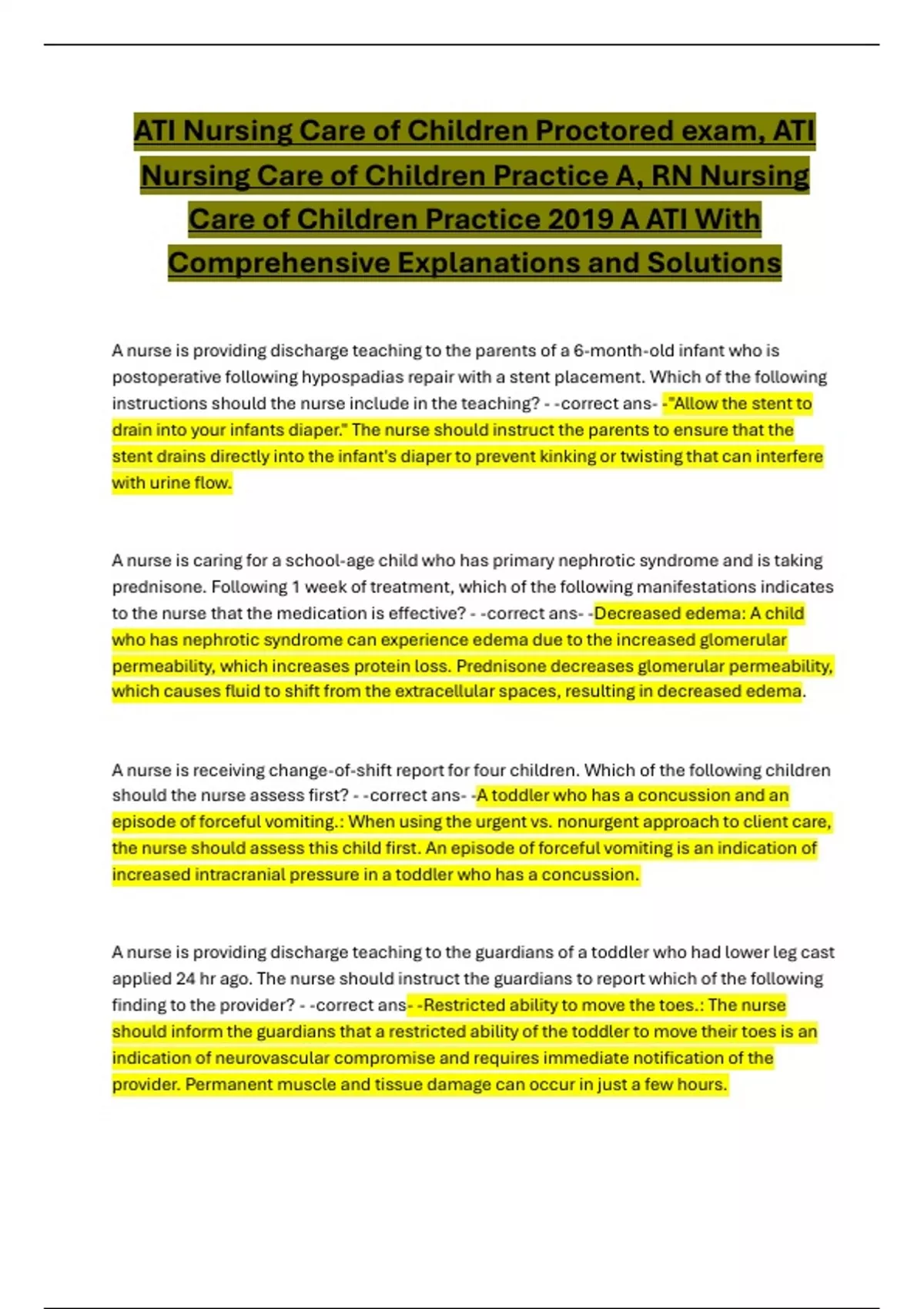 ATI Nursing Care of Children Proctored Exam 2025 | Comprehensive Study ...