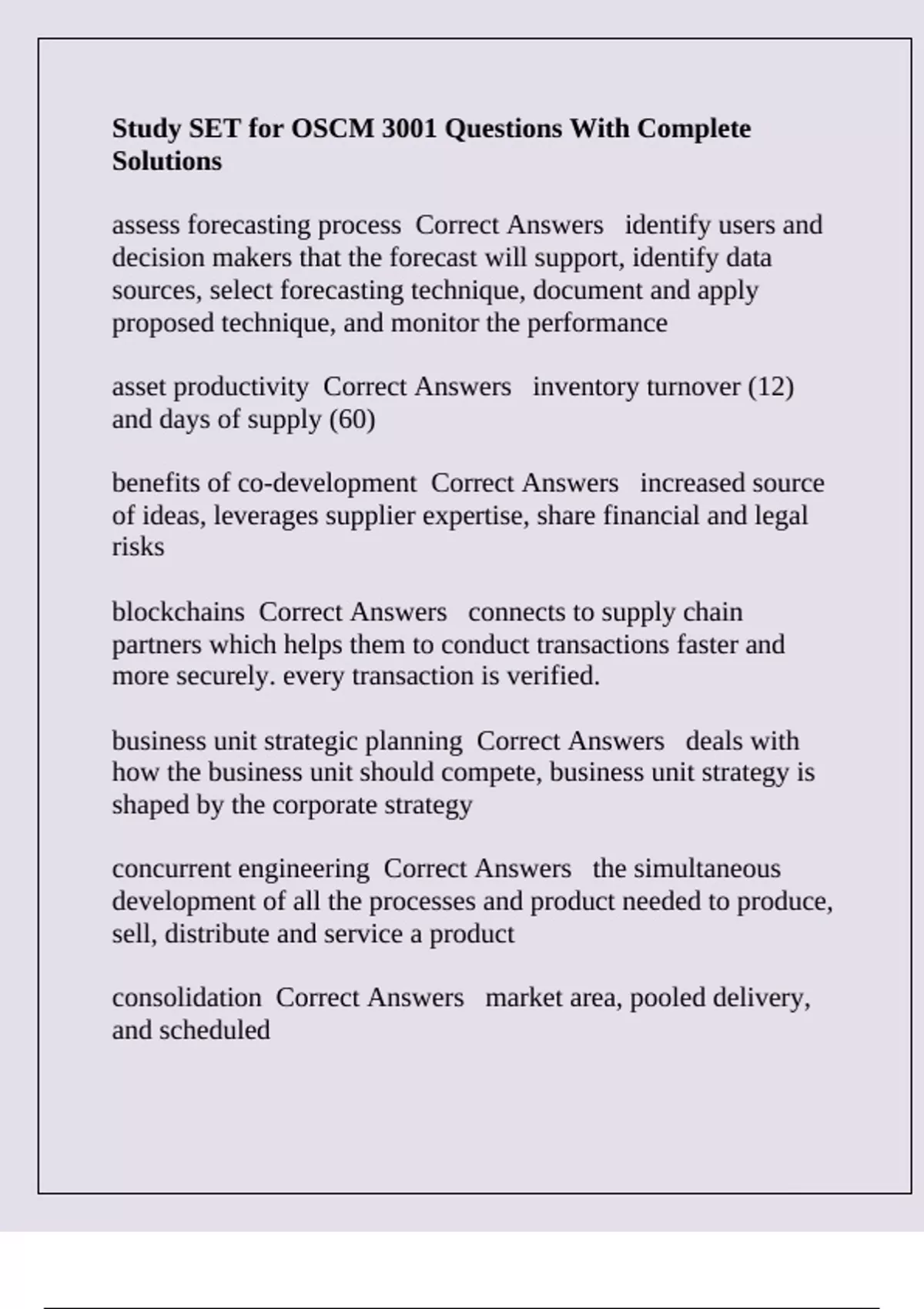 Study SET for OSCM 3001 Questions With Complete Solutions - OSCM 3001 ...