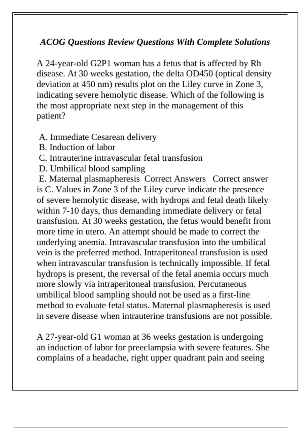 ACOG Questions Review Questions With Complete Solutions - ACOG - Stuvia US
