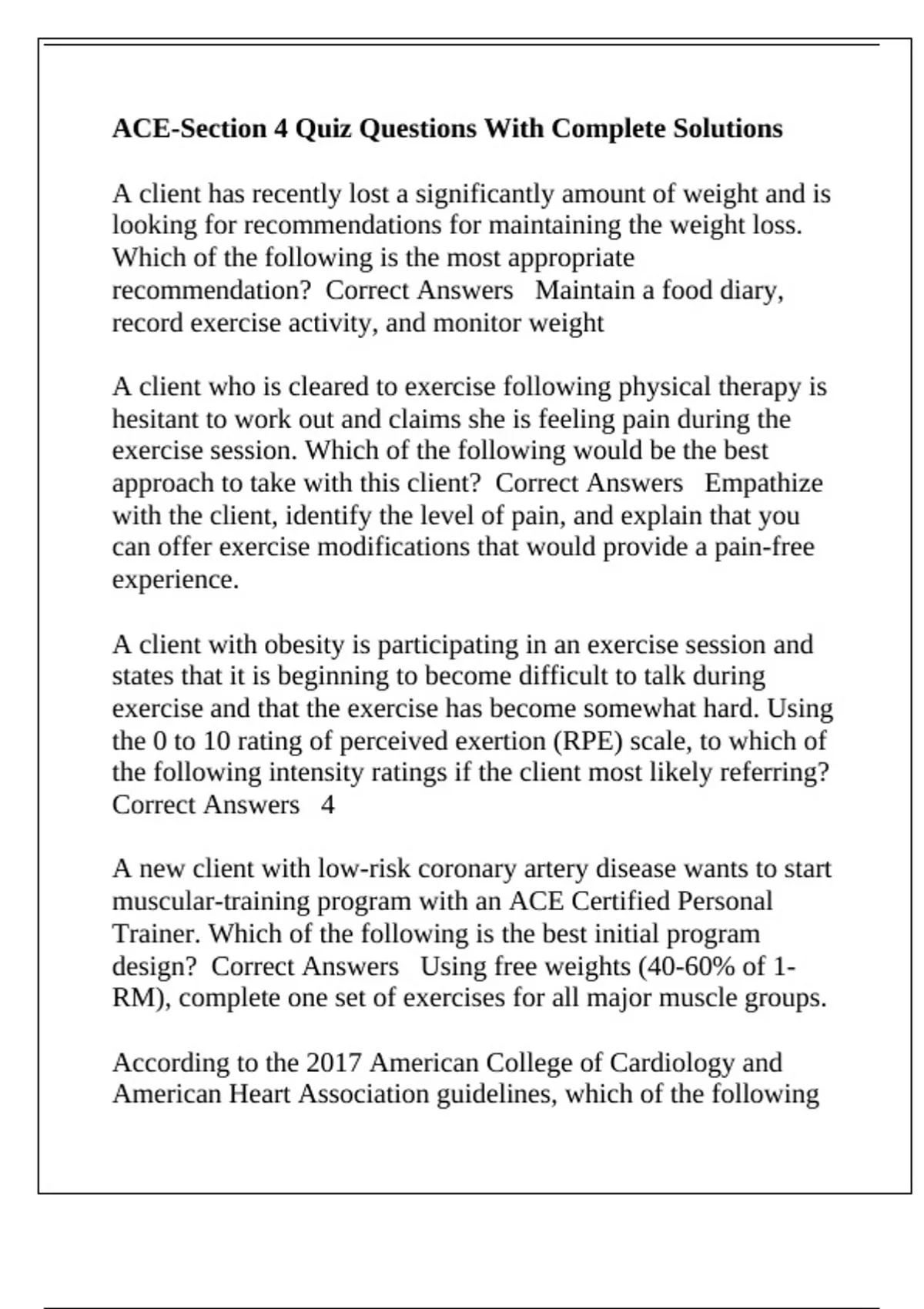 ACE-Section 4 Quiz Questions With Complete Solutions - ACE - Stuvia US