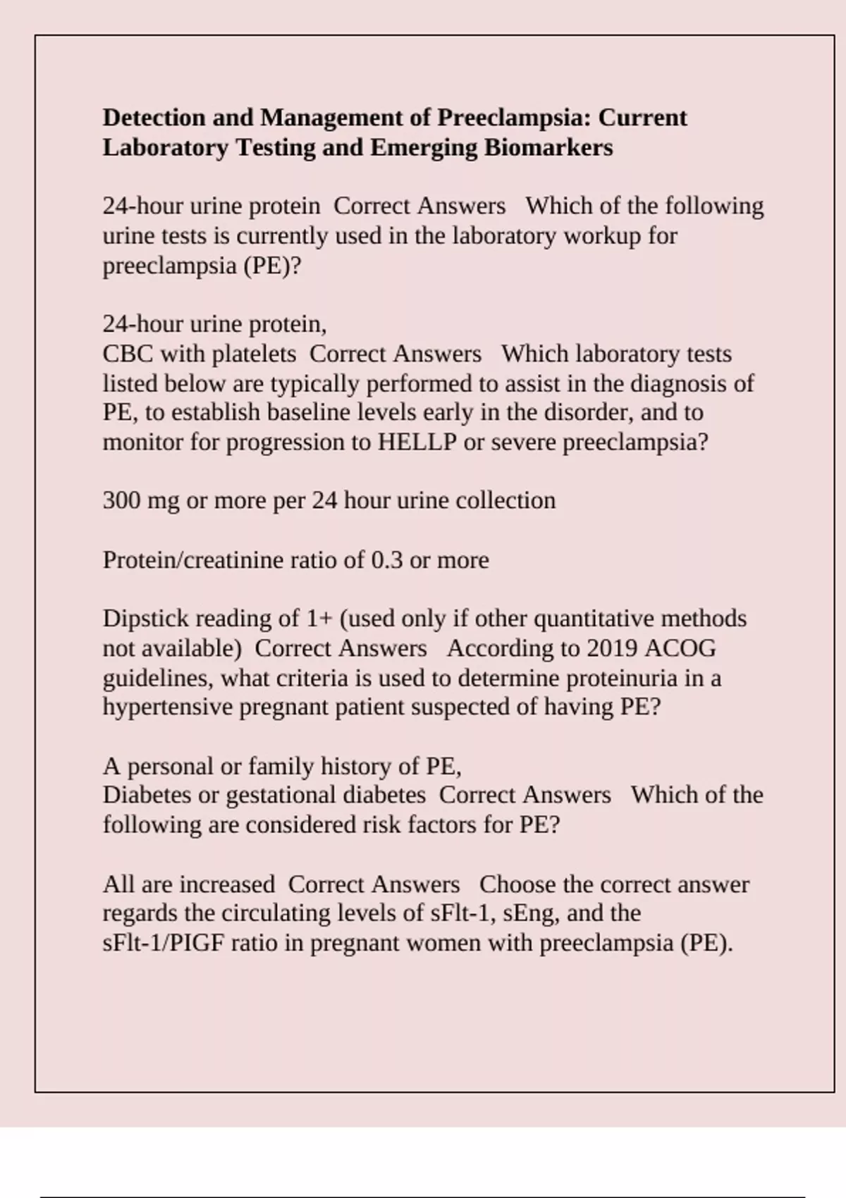 Detection and Management of Preeclampsia: Current Laboratory Testing ...