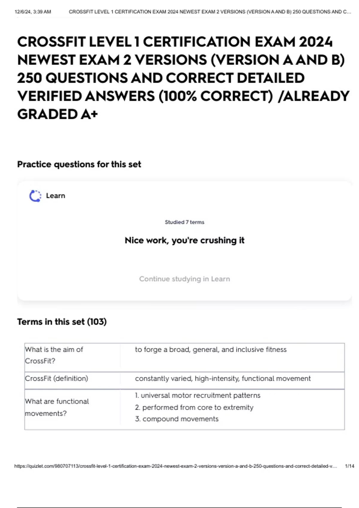 CROSSFIT LEVEL 1 CERTIFICATION EXAM 2024 NEWEST EXAM 2 VERSIONS ...