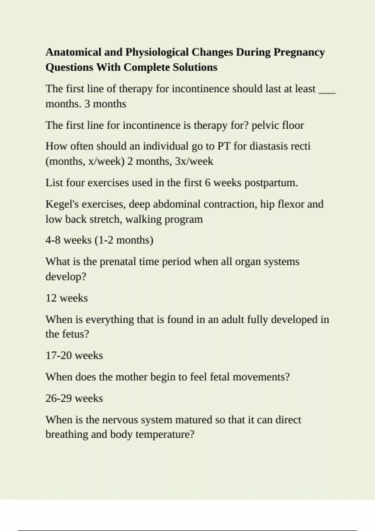 Anatomical and Physiological Changes During Pregnancy Questions With ...