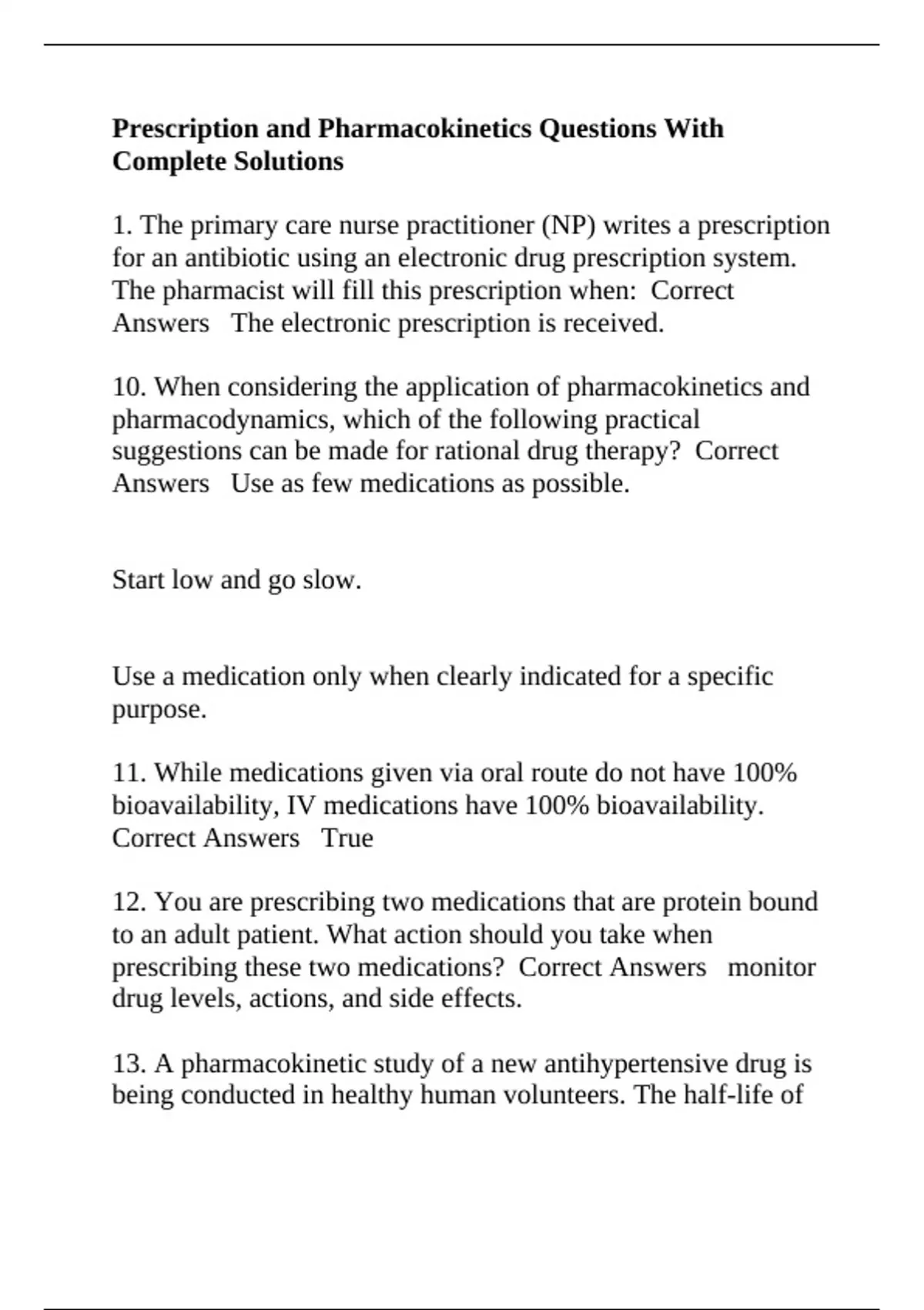 Prescription and Pharmacokinetics Questions With Complete Solutions ...