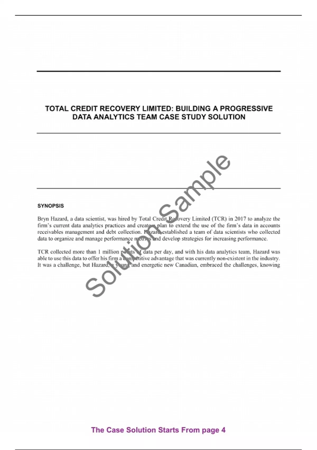 Case Solution for Total Credit Recovery Limited Building a Progressive ...